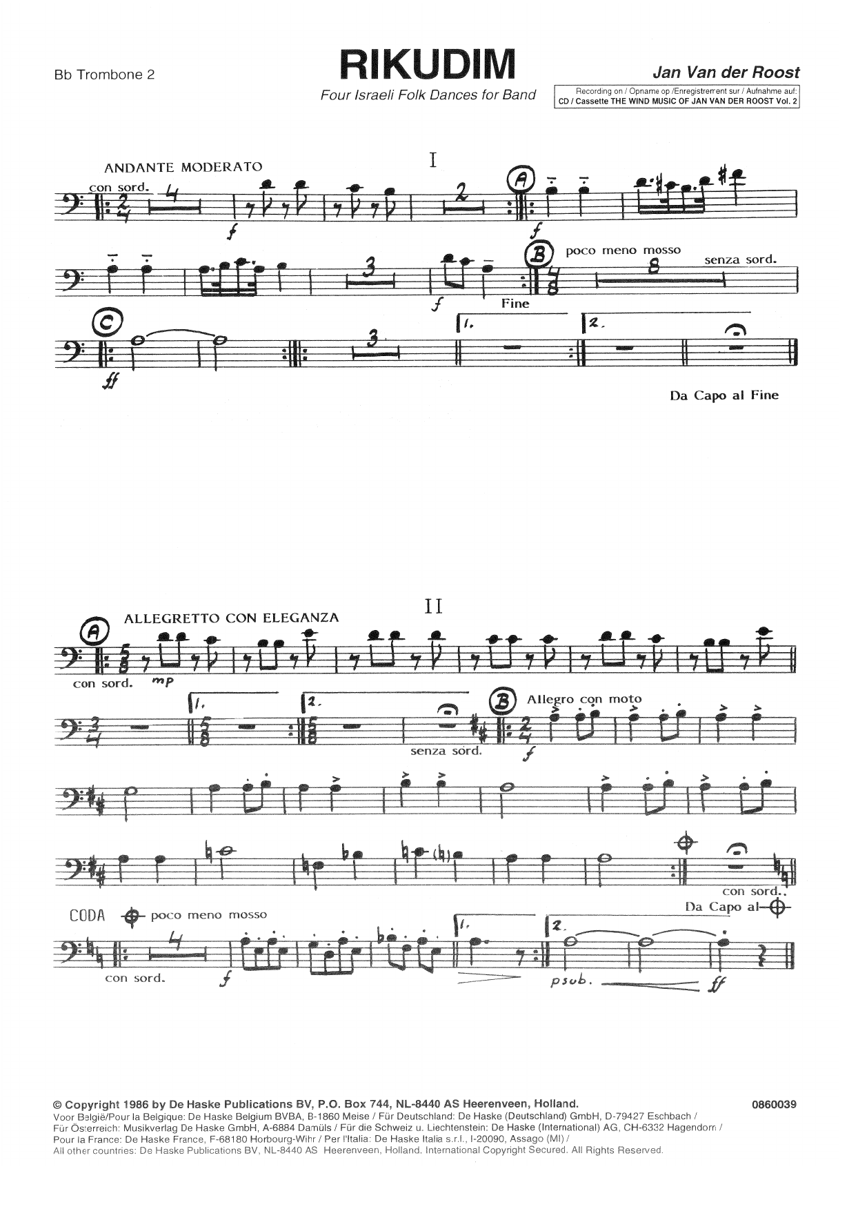 Rikudim - Bb Trombone 2 B.C. by Jan Van der Roost Sheet Music for Concert Band at Sheet Music Direct