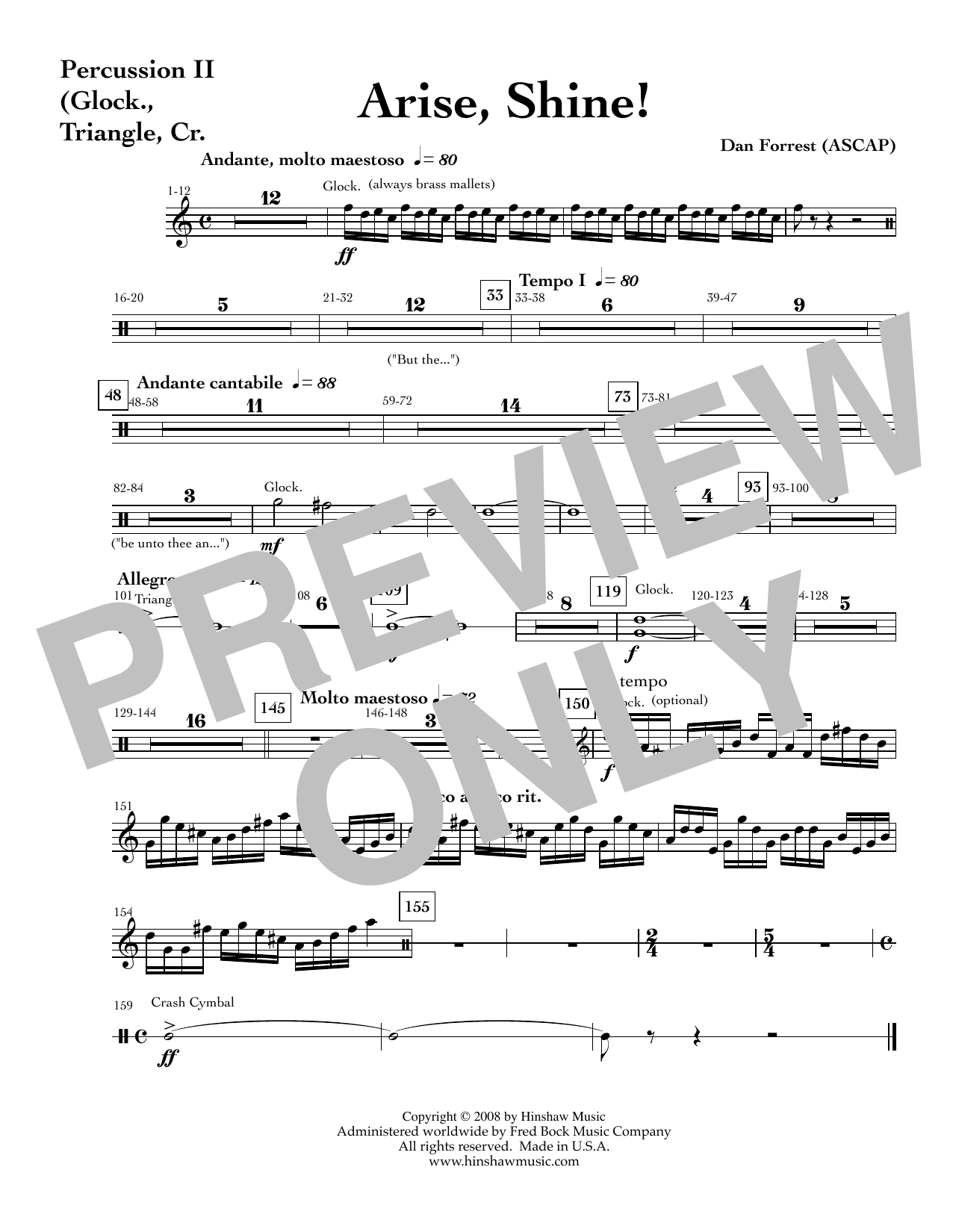 Arise, Shine - Percussion 2 by Dan Forrest Sheet Music for Choir ...