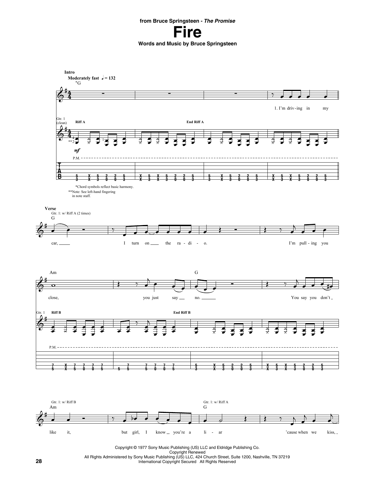 Fire par Bruce Springsteen Partitions pour Tablature Guitare sur Sheet ...