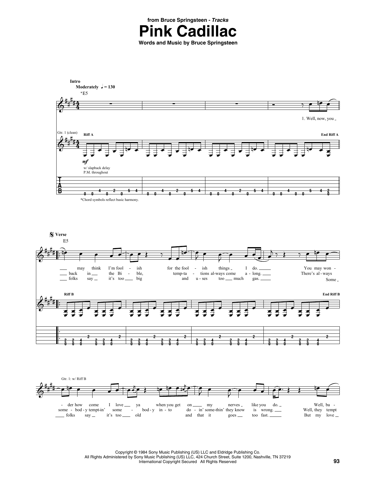 Pink Cadillac par Bruce Springsteen Partitions pour Tablature Guitare ...