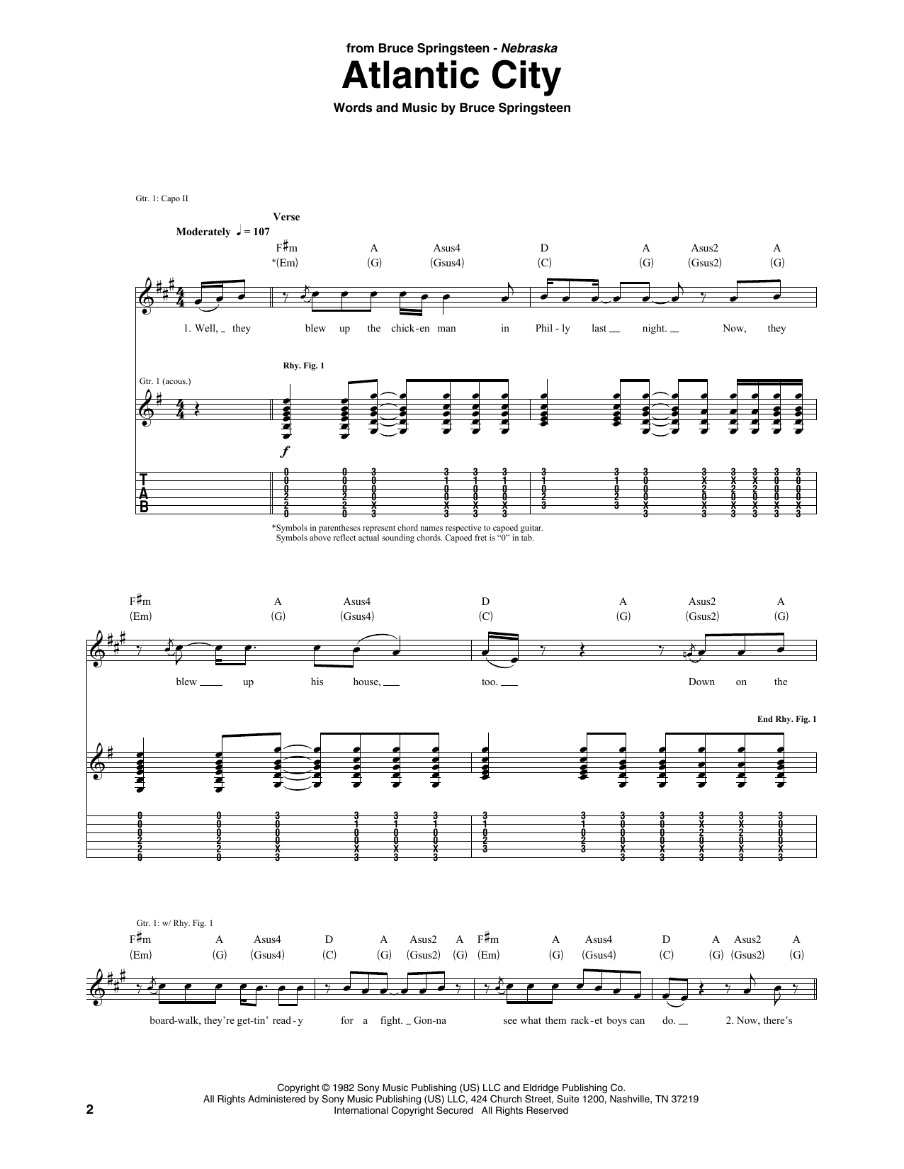Atlantic City par Bruce Springsteen Partitions pour Tablature Guitare ...