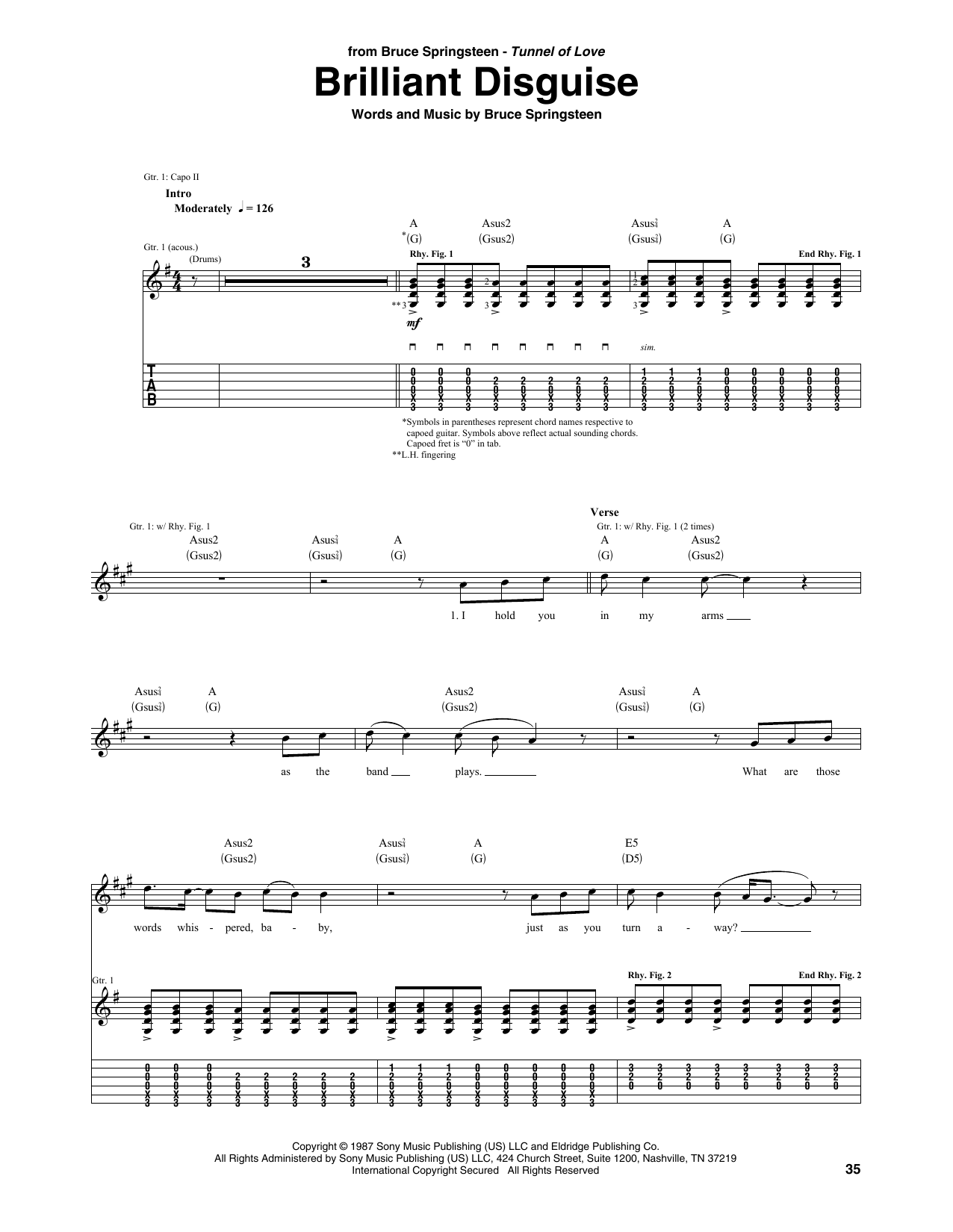 Brilliant Disguise by Bruce Springsteen Sheet Music for Guitar Tab at ...