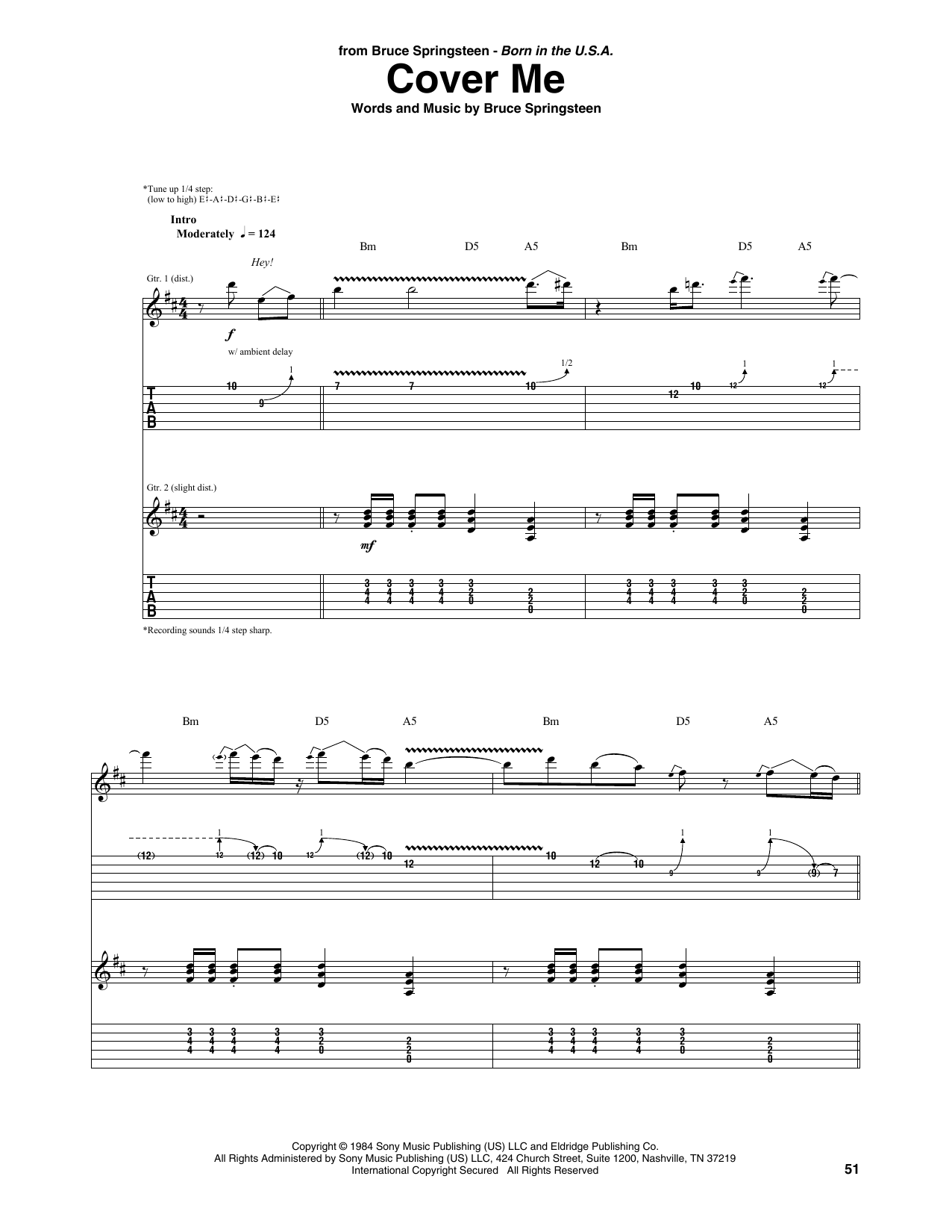 Cover Me by Bruce Springsteen Sheet Music for Guitar Tab at Sheet Music ...