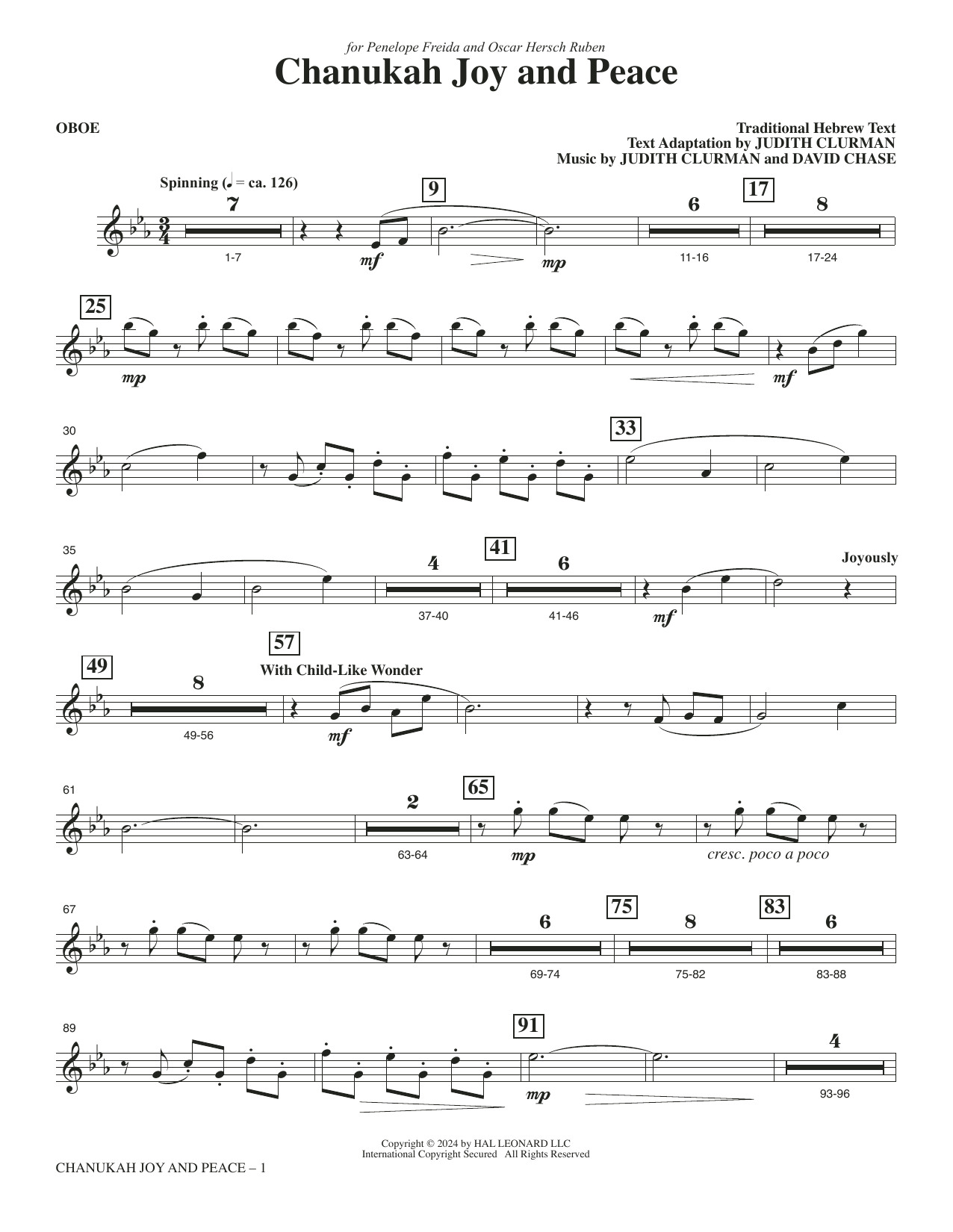 Chanukah Joy and Peace - Oboe by Judith Clurman and David Chase Sheet ...