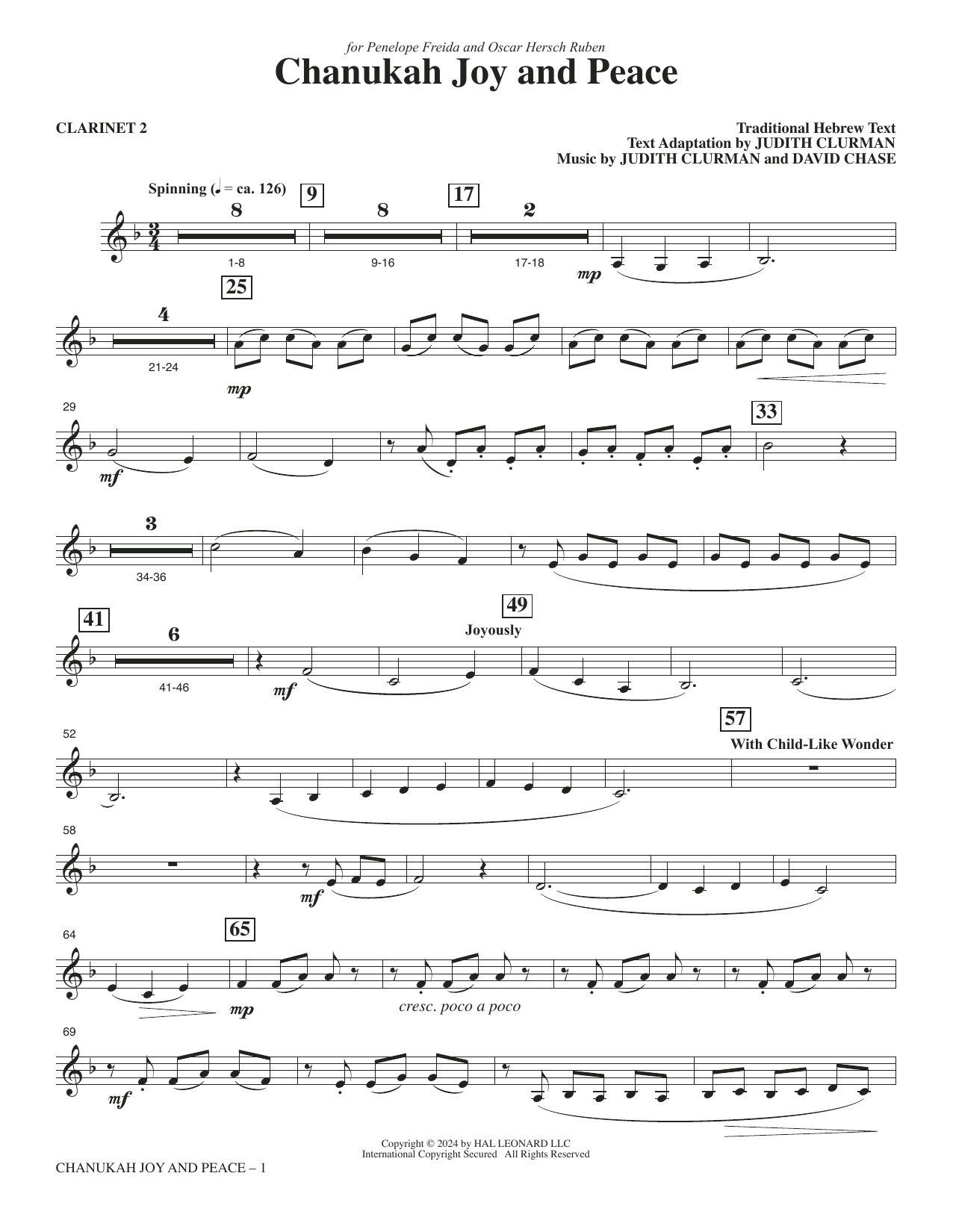 Chanukah Joy and Peace - Clarinet 2 by Judith Clurman and David Chase ...