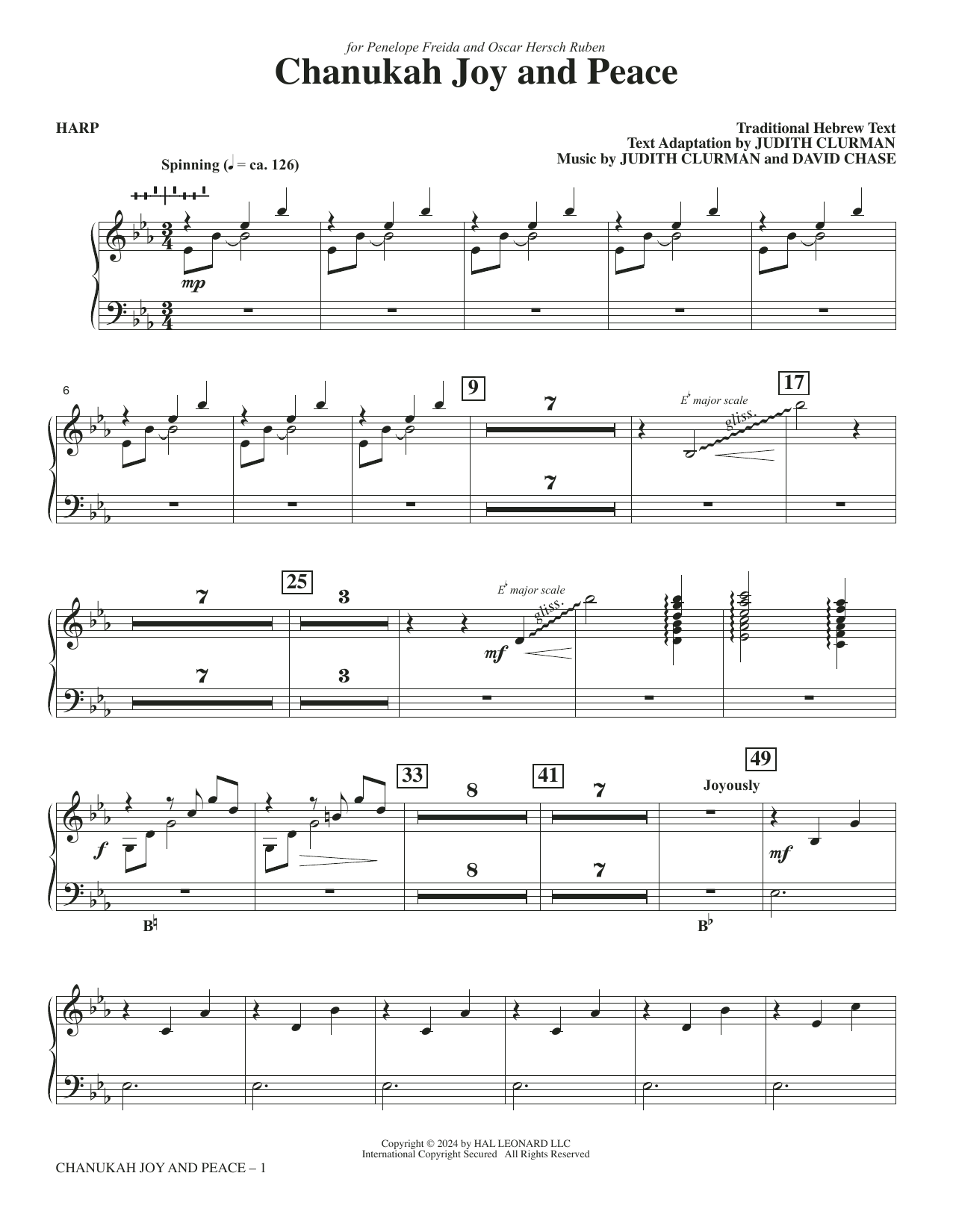 Chanukah Joy and Peace - Harp by Judith Clurman and David Chase Sheet ...
