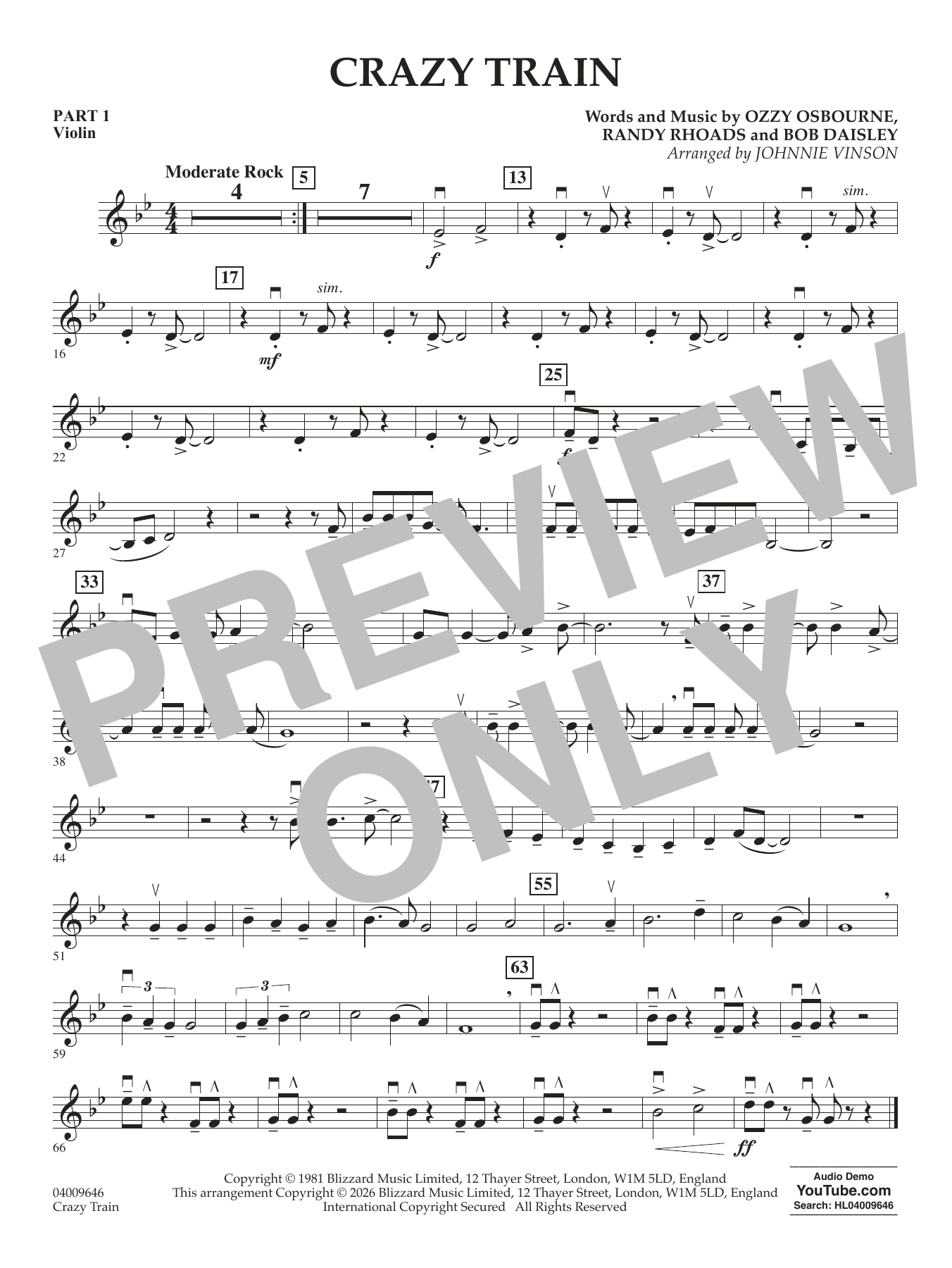 Crazy Train (arr. Johnnie Vinson) - Pt.1 - Violin par Ozzy Osbourne ...