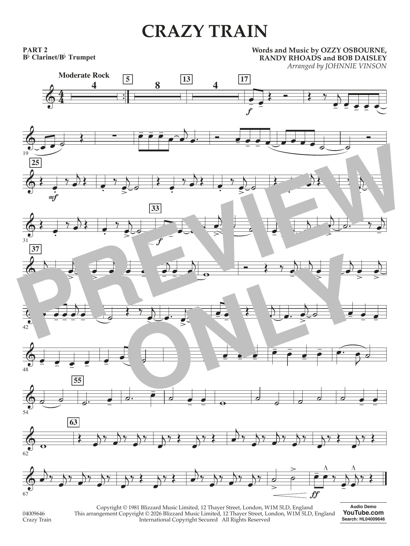 Crazy Train (arr. Johnnie Vinson) - Pt.2 - Bb Clarinet/Bb Trumpet par ...