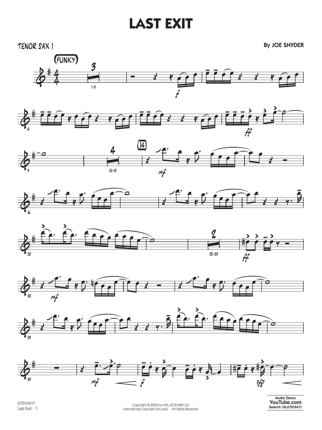 Last Exit - Tenor Sax 1 par Joe Snyder Partitions pour Jazz Ensemble ...