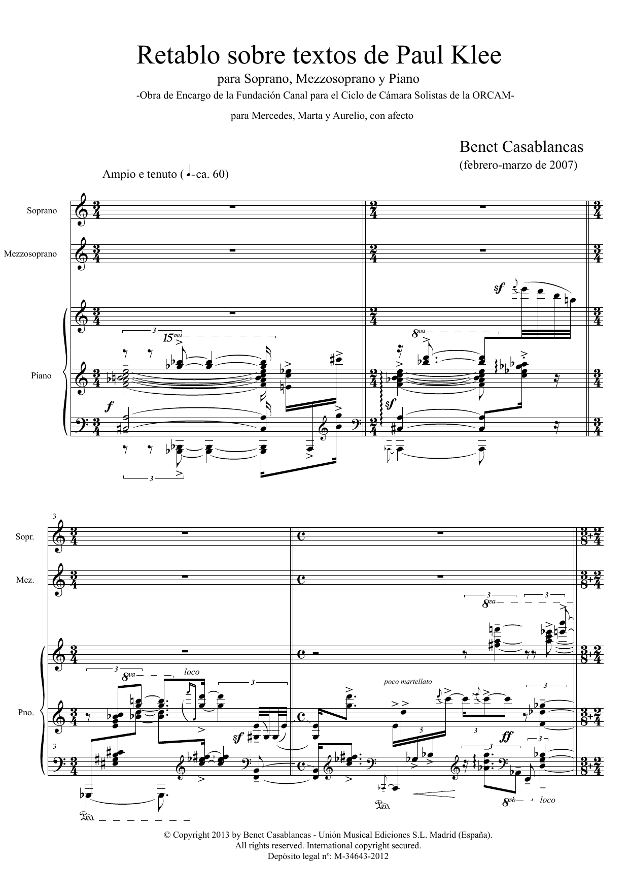Retablo sobre textos de Paul Klee - Full Score par Benet Casablancas ...