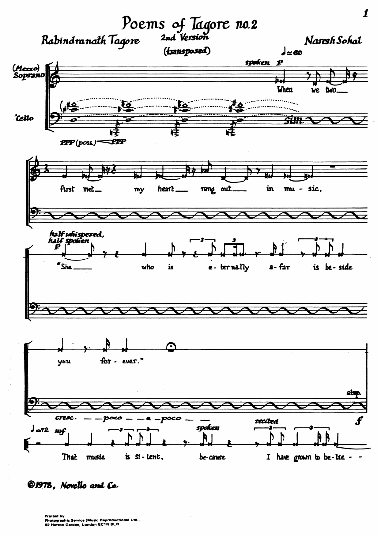 Poems of Tagore II by Naresh Sohal Sheet Music for Piano, Vocal ...