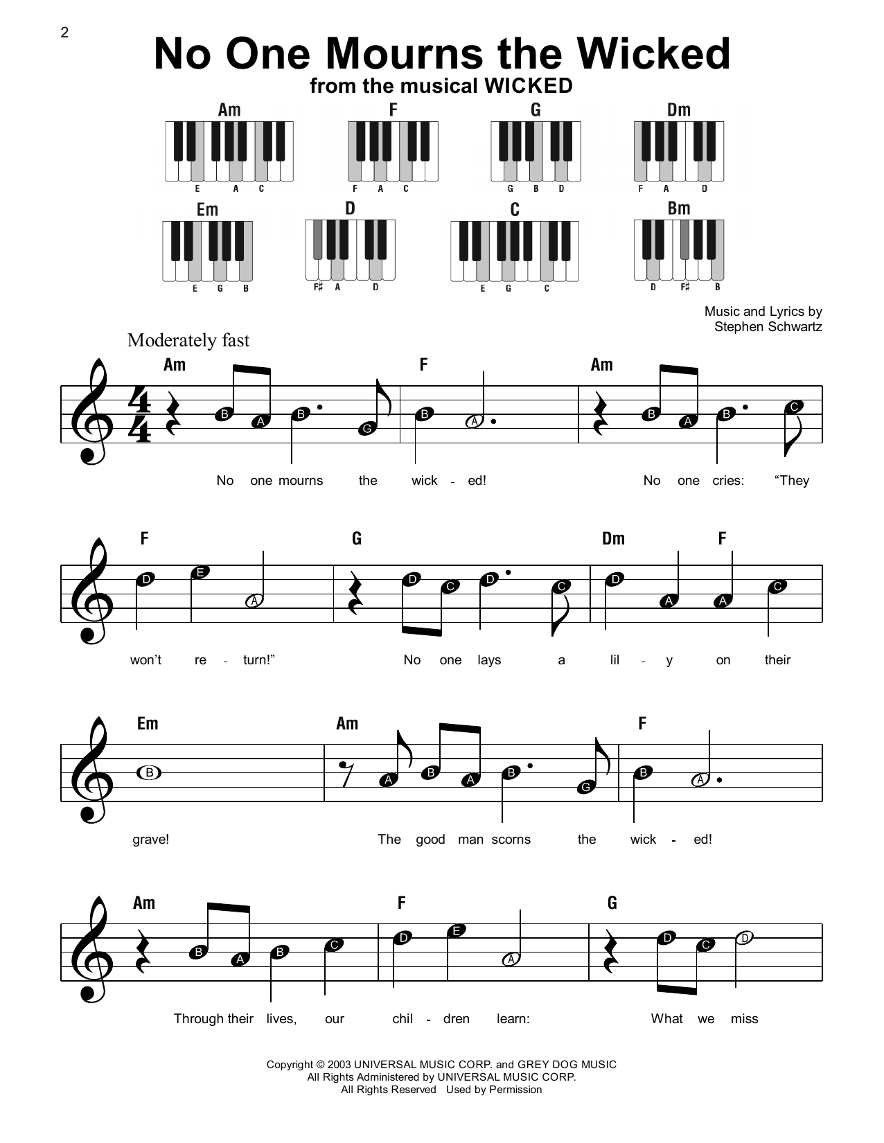 No One Mourns The Wicked (from Wicked) by Stephen Schwartz Sheet Music ...