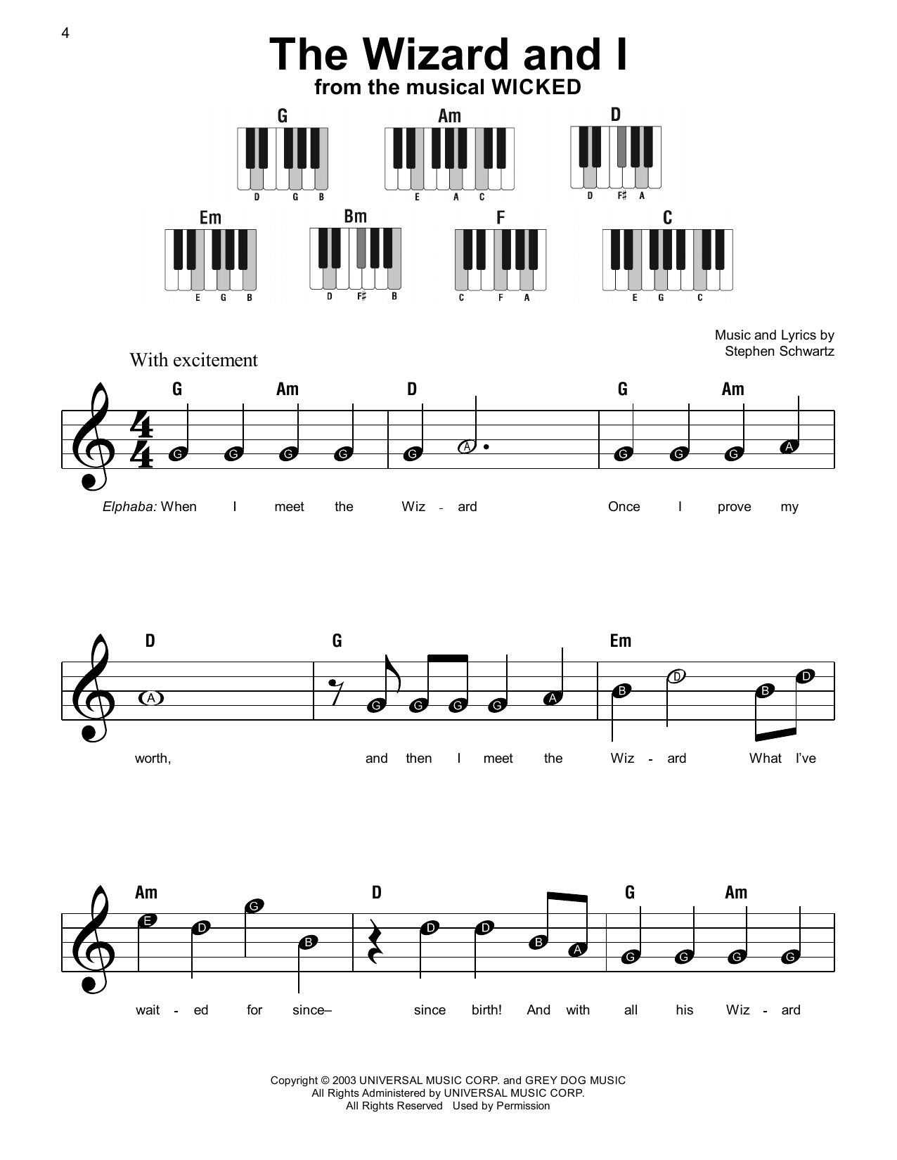 The Wizard And I (from Wicked) by Stephen Schwartz Sheet Music for ...