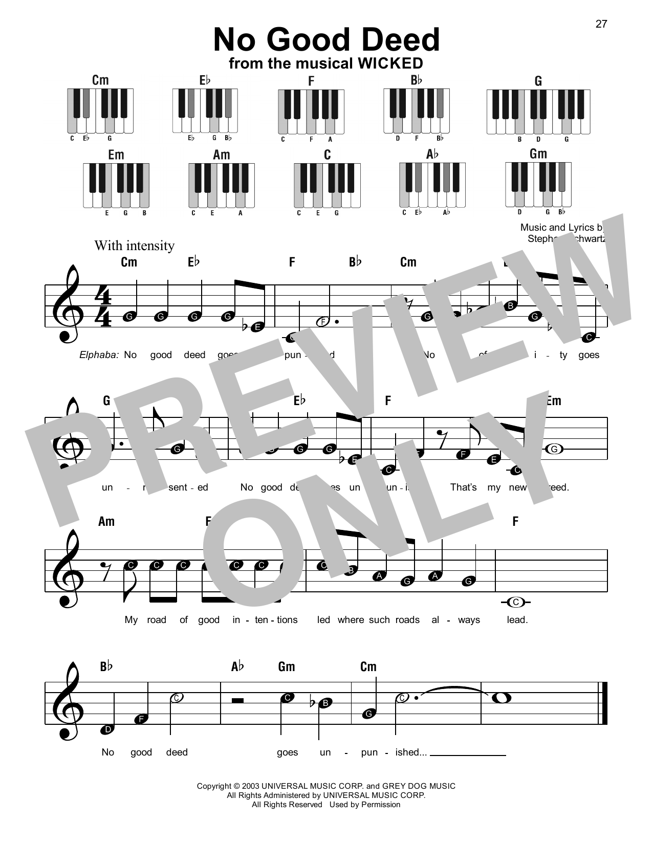 No Good Deed (from Wicked: For Good) by Stephen Schwartz Sheet Music ...