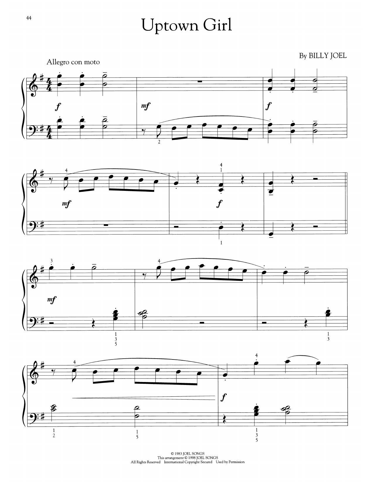 Uptown Girl (arr. Phillip Keveren) by Billy Joel Sheet Music for Easy ...