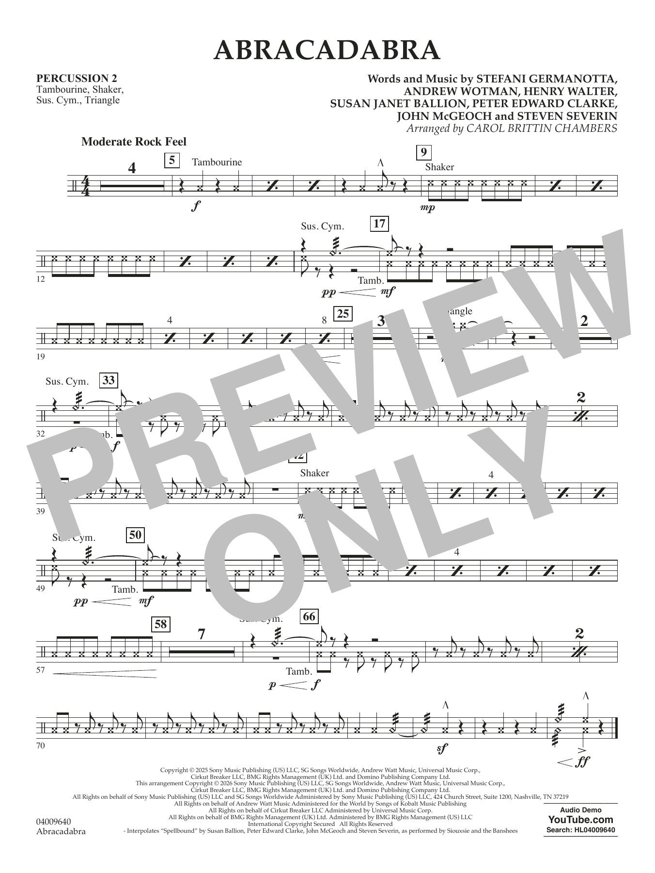 Abracadabra (arr. Chambers) - Percussion 2 by Lady Gaga Sheet Music for ...