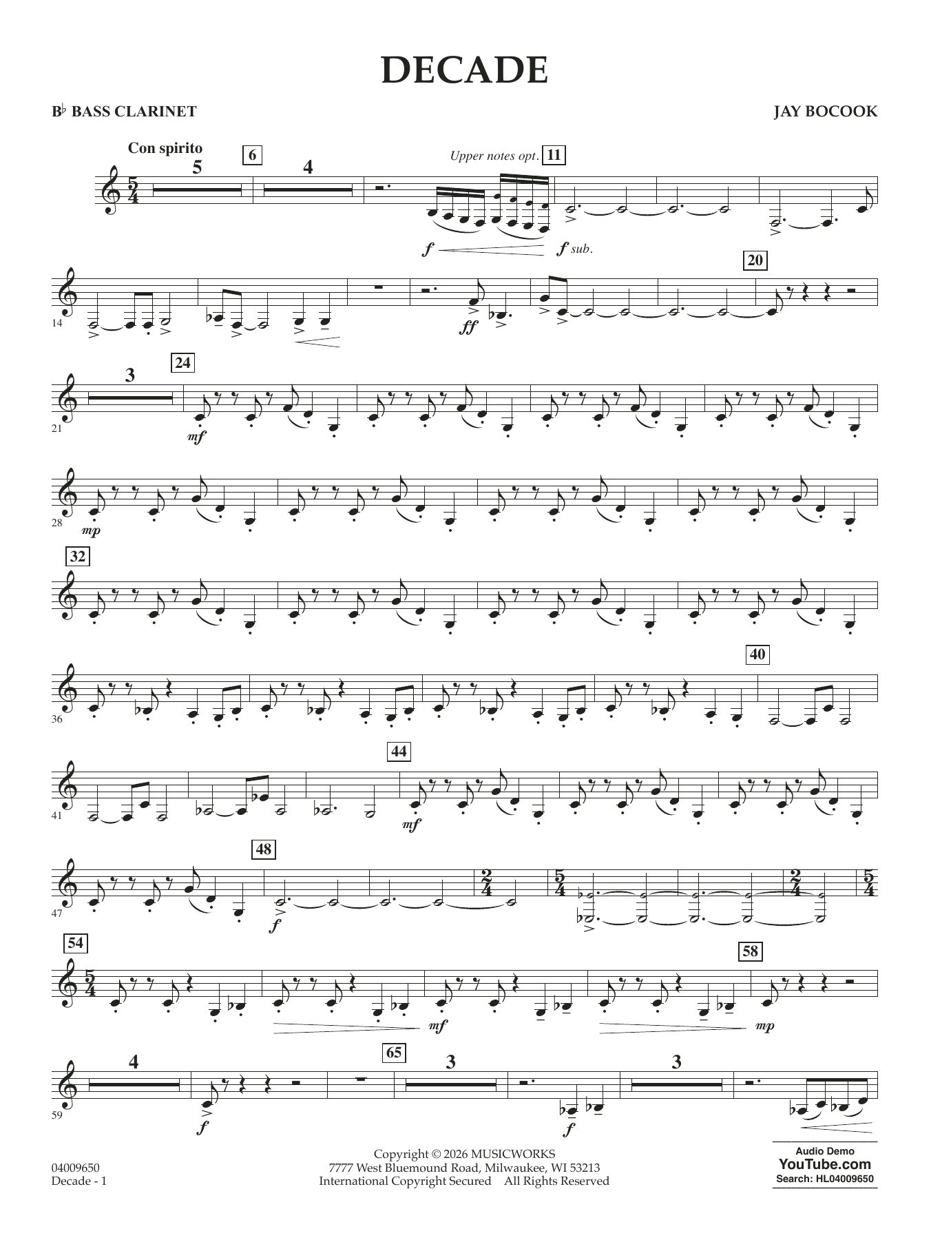 Decade - Bb Bass Clarinet by Jay Bocook Sheet Music for Concert Band at ...