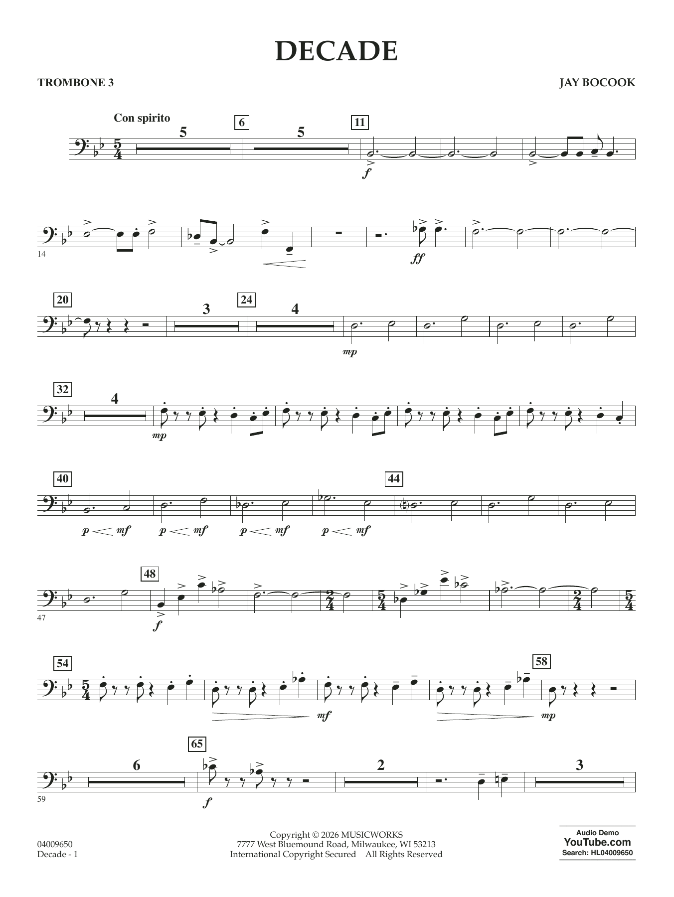Decade - Trombone 3 by Jay Bocook Sheet Music for Concert Band at Sheet ...