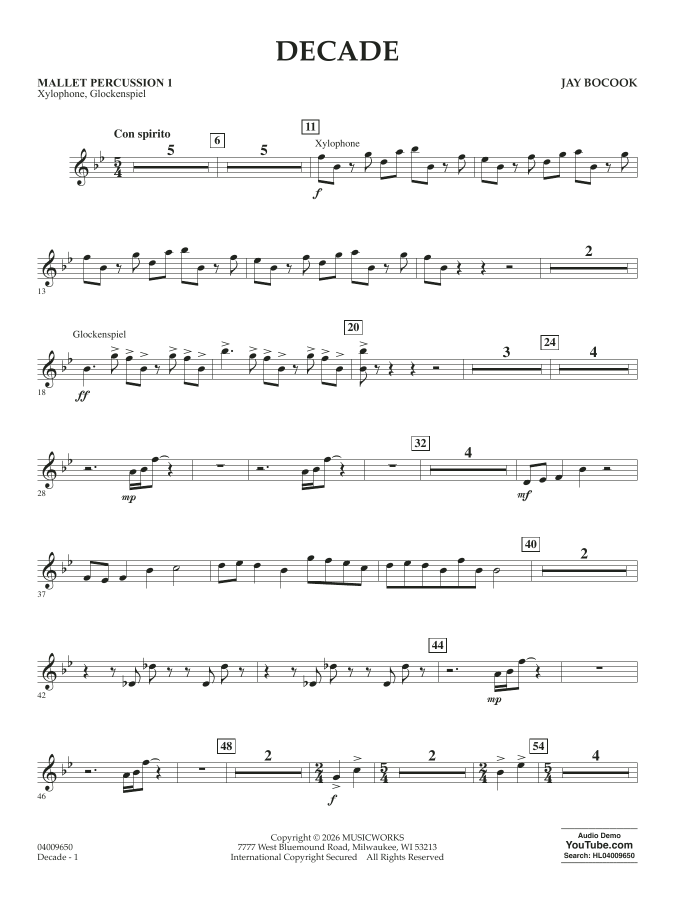 Decade - Mallet Percussion 1 by Jay Bocook Sheet Music for Concert Band ...