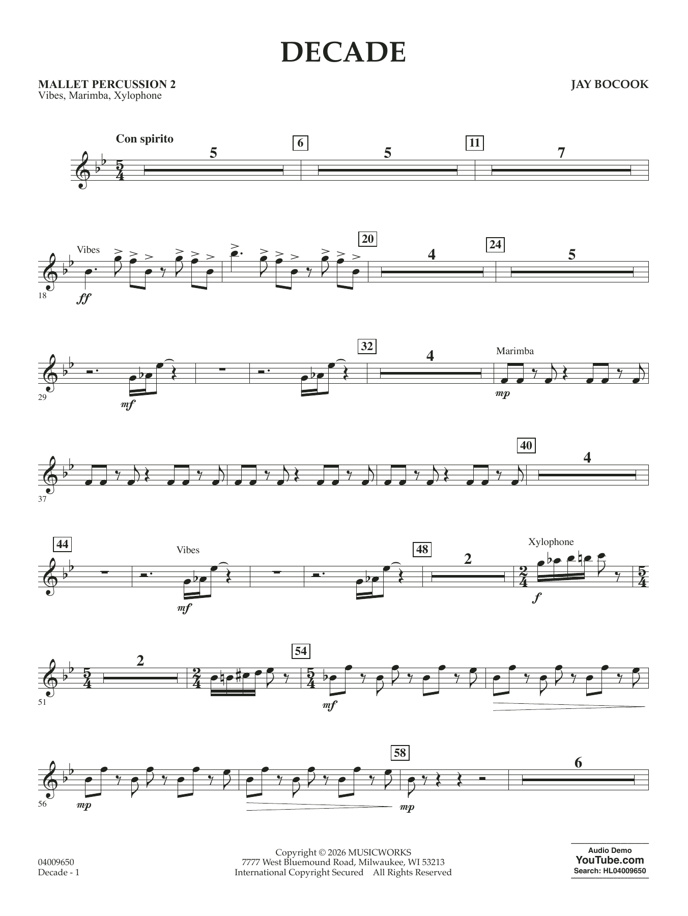 Decade - Mallet Percussion 2 by Jay Bocook Sheet Music for Concert Band ...