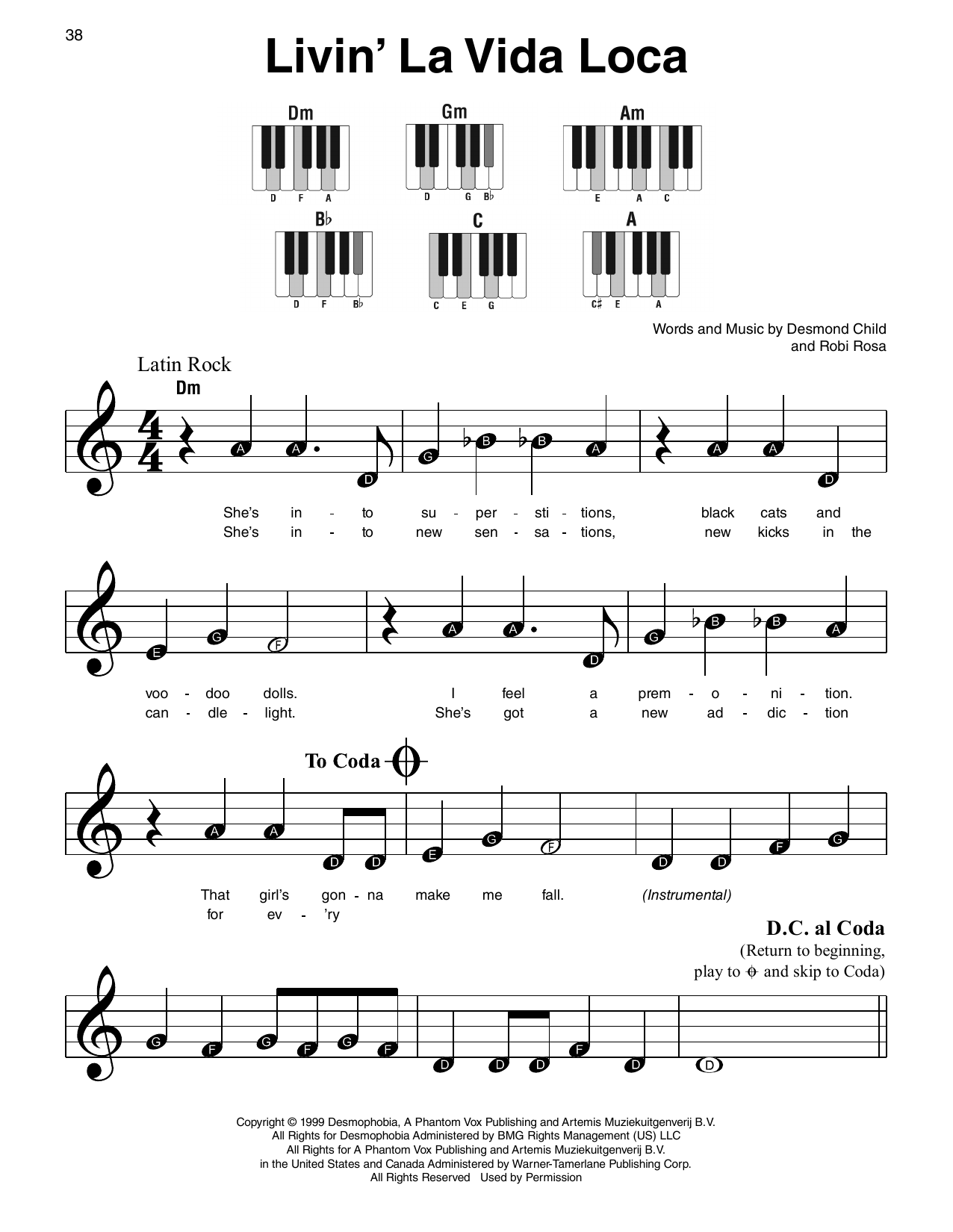 Livin' La Vida Loca by Ricky Martin Sheet Music for Super Easy Piano at ...