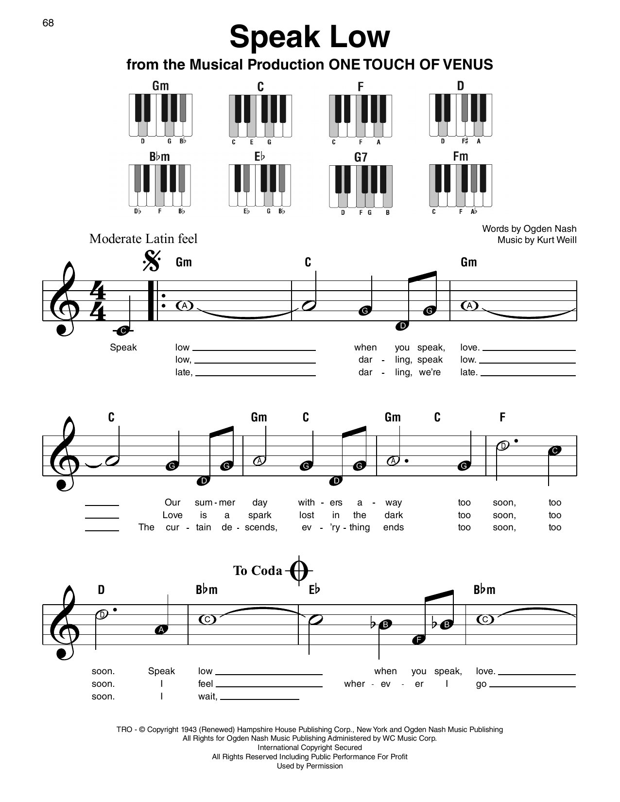 Speak Low by Kurt Weill Sheet Music for Super Easy Piano at Sheet Music ...