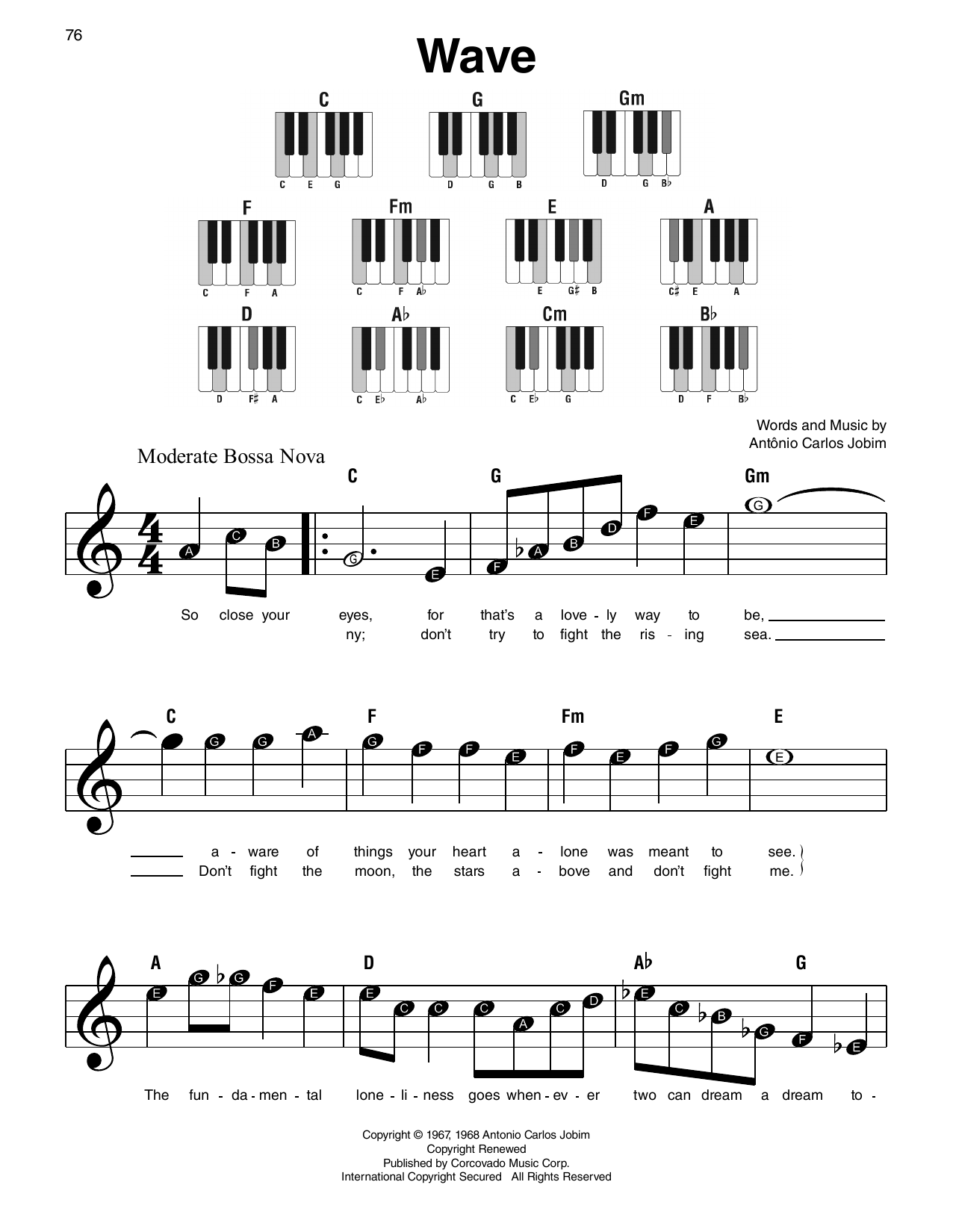 Wave by Antônio Carlos Jobim Sheet Music for Super Easy Piano at Sheet ...