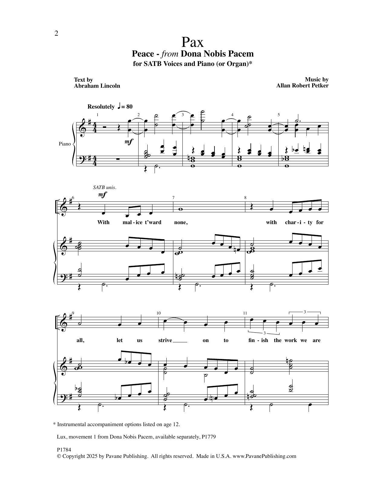 Pax by Allan Robert Petker Sheet Music for SATB Choir at Sheet Music Direct