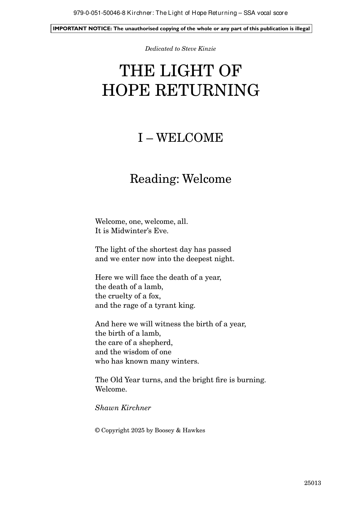 The Light Of Hope Returning by Shawn Kirchner Sheet Music for SSA Choir ...