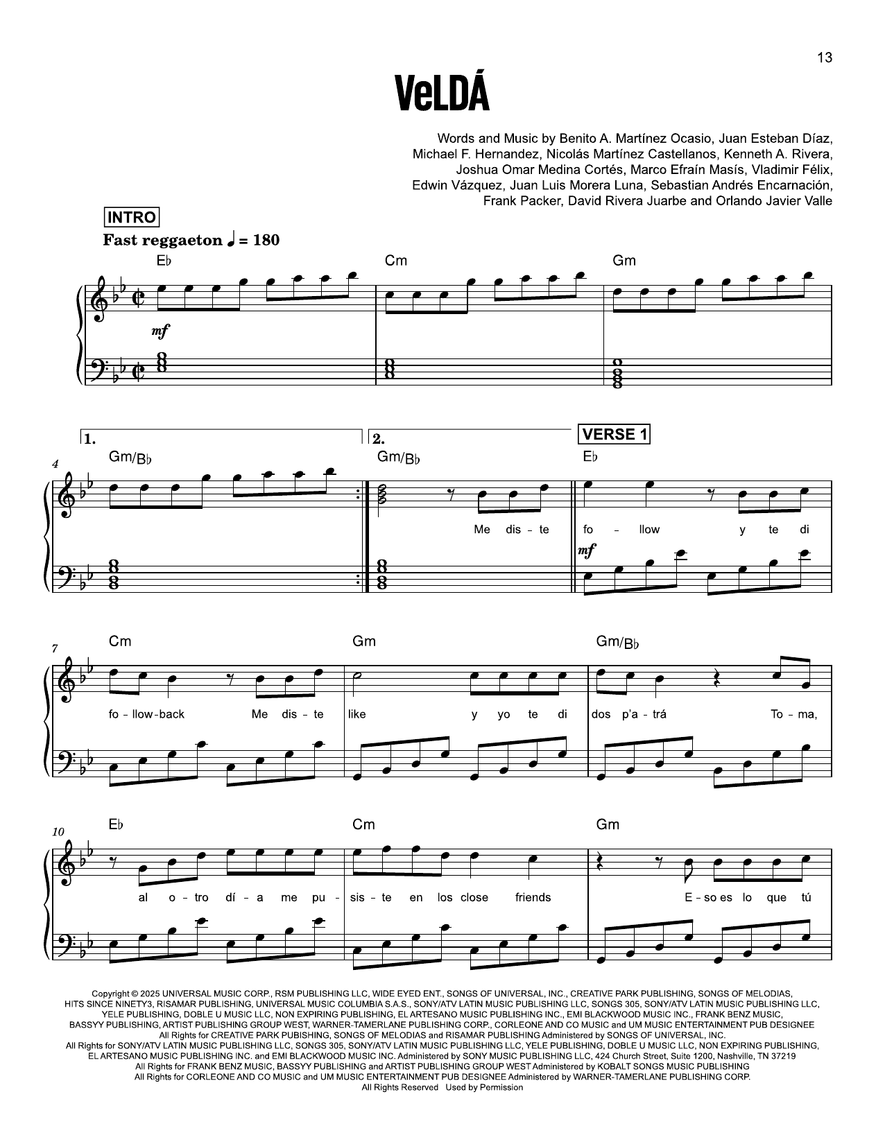 Veldá par Bad Bunny with Omar Courtz and Dei V Partitions pour Piano ...