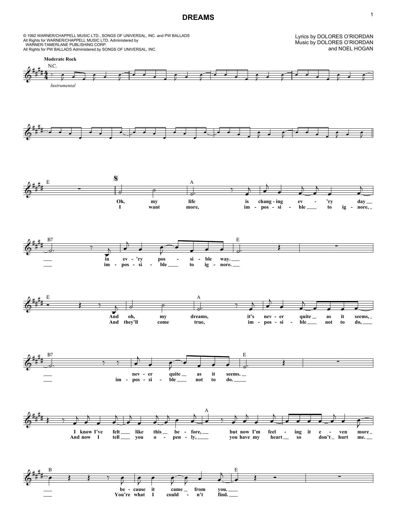 Dreams by The Cranberries Sheet Music for Lead Sheet / Fake Book at ...