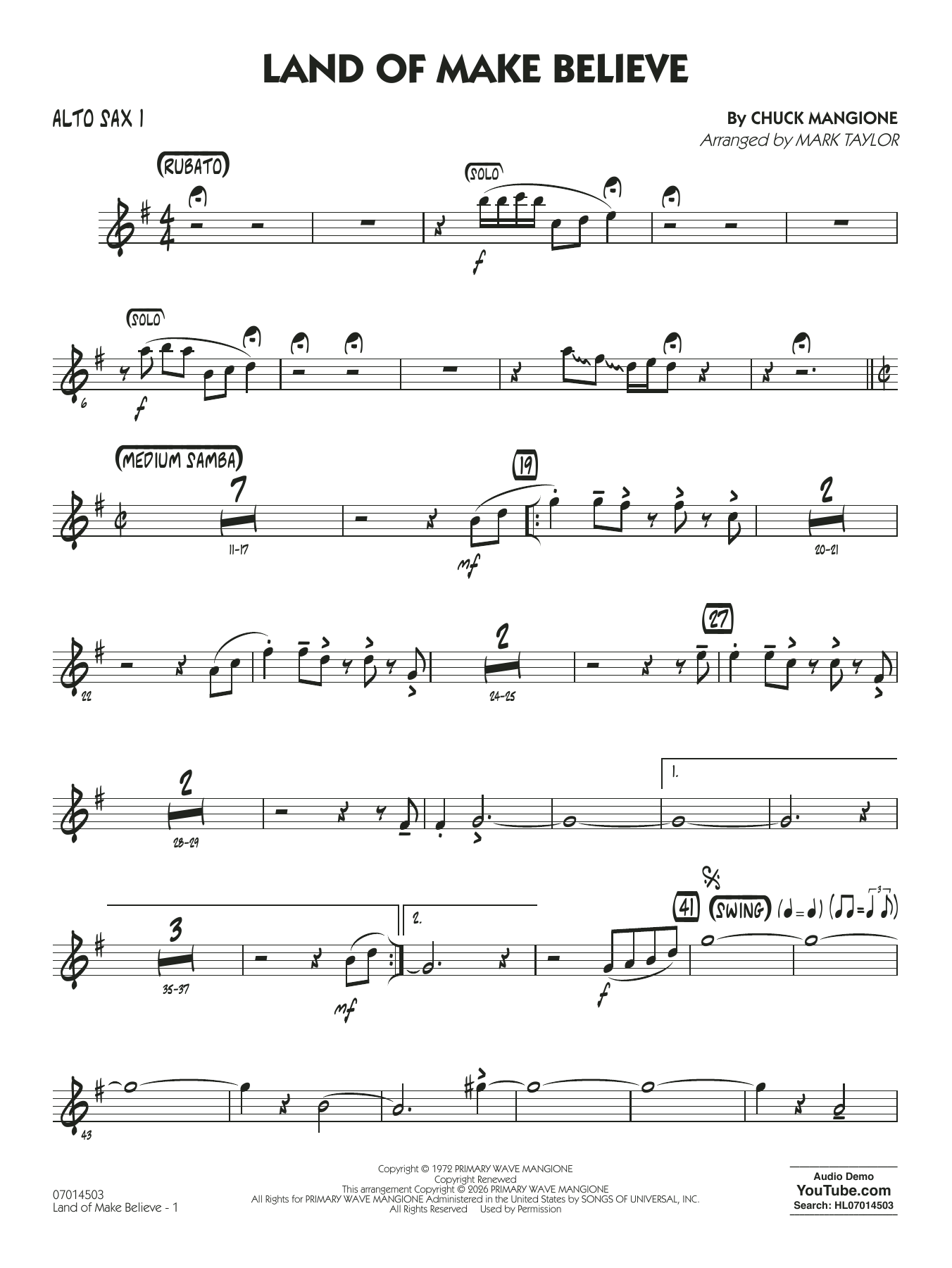 Land of Make Believe (arr. Mark Taylor) - Alto Sax 1 by Chuck Mangione ...
