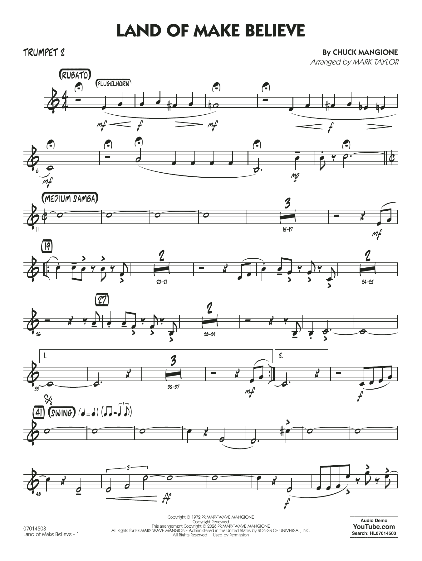 Land of Make Believe (arr. Mark Taylor) - Trumpet 2 by Chuck Mangione ...