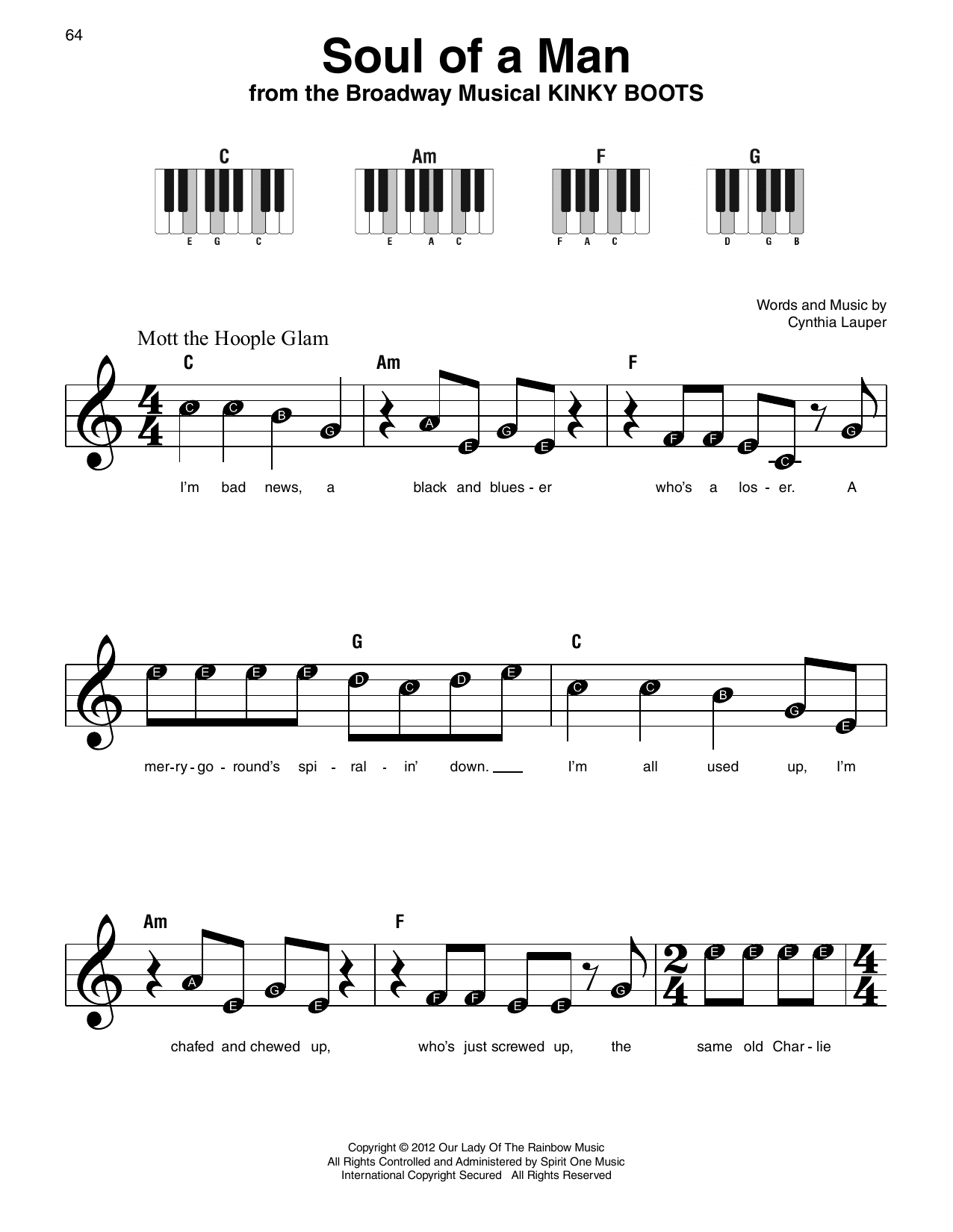 Soul Of A Man (from Kinky Boots) by Cynthia Lauper Sheet Music for ...