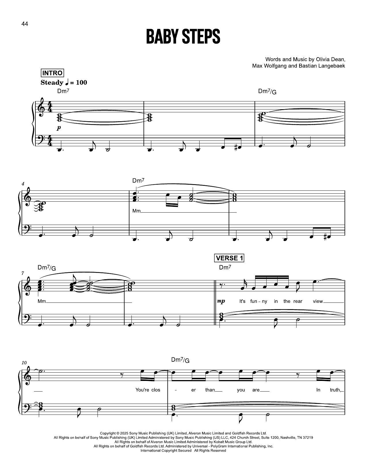 Baby Steps by Olivia Dean Sheet Music for Piano & Lyrics at Sheet Music ...