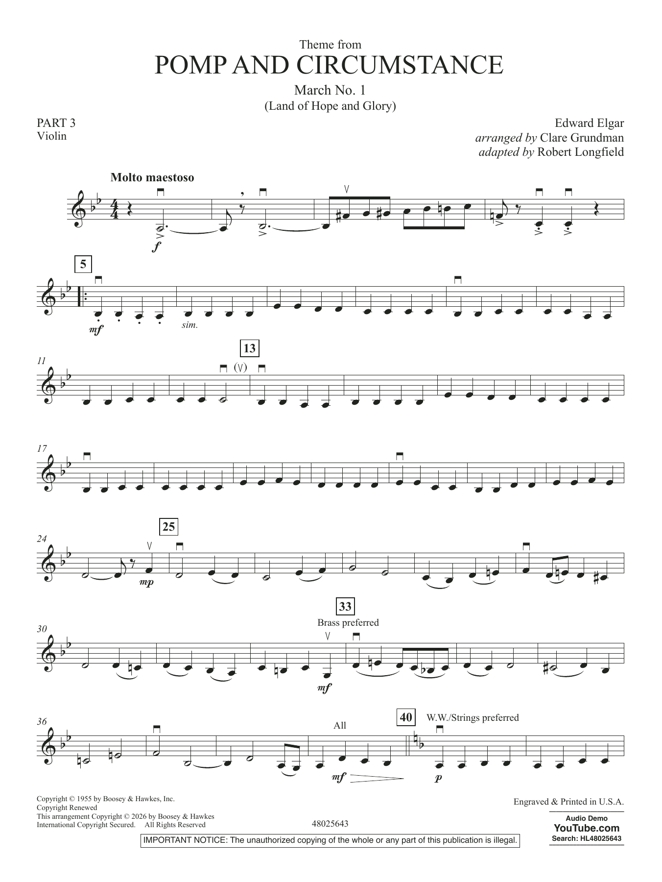 Theme From Pomp And Circumstance March No.1 - Pt.3 - Violin by Edward ...