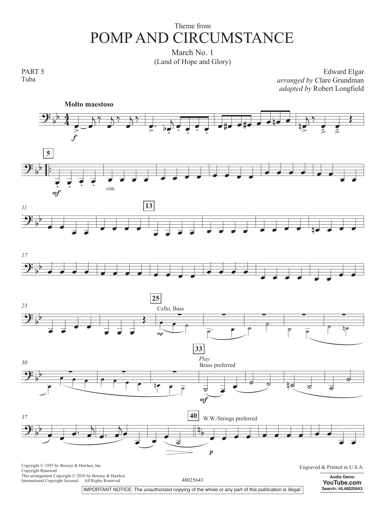 Theme From Pomp And Circumstance March No.1 - Pt.5 - Tuba by Edward ...
