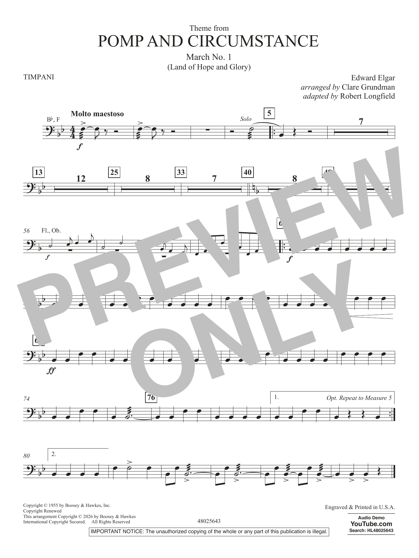 Theme From Pomp And Circumstance March No.1 - Timpani by Edward Elgar ...