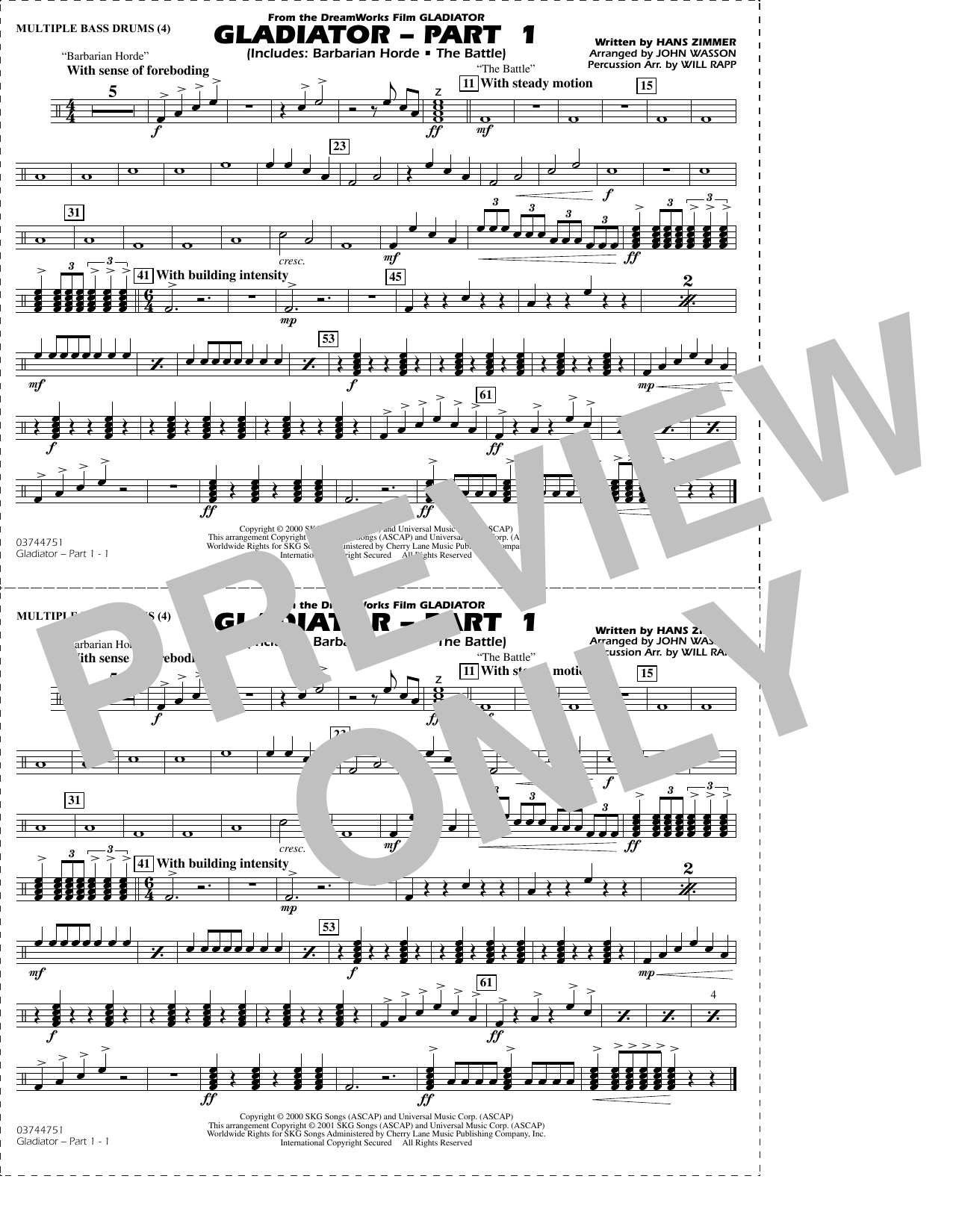 Gladiator Part 1 (arr. Rapp & Wasson) - Multiple Bass Drums by Hans ...
