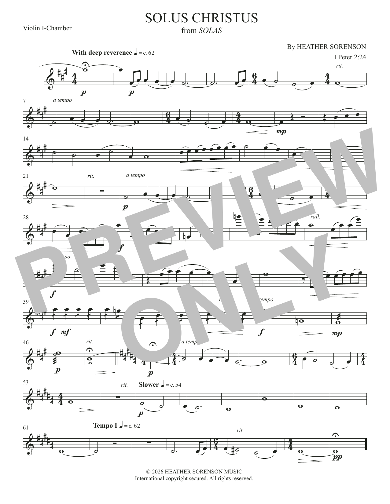 Solus Christus (from Solas) - Violin 1 by Heather Sorenson Sheet Music ...