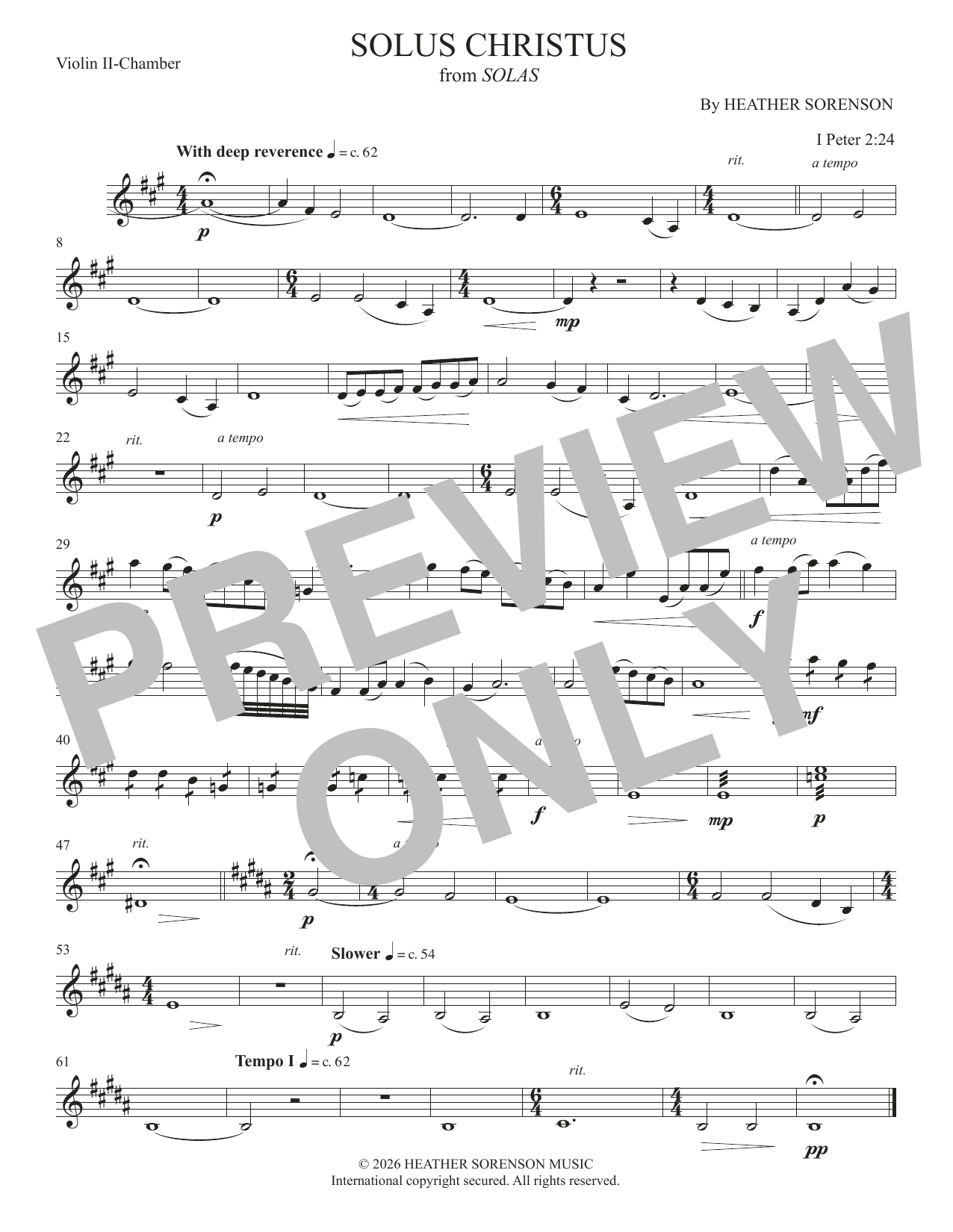 Solus Christus (from Solas) - Violin 2 by Heather Sorenson Sheet Music ...