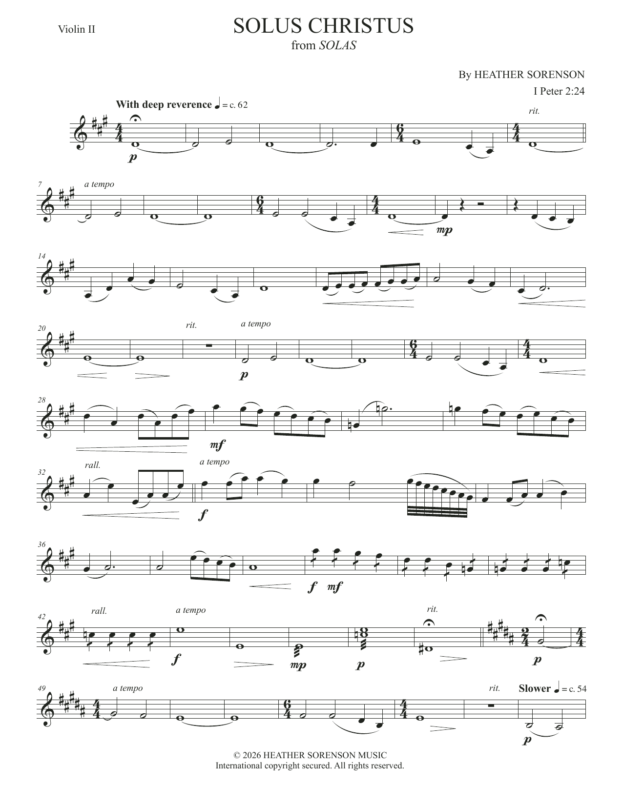 Solus Christus (from Solas) - Violin 2 by Heather Sorenson Sheet Music ...