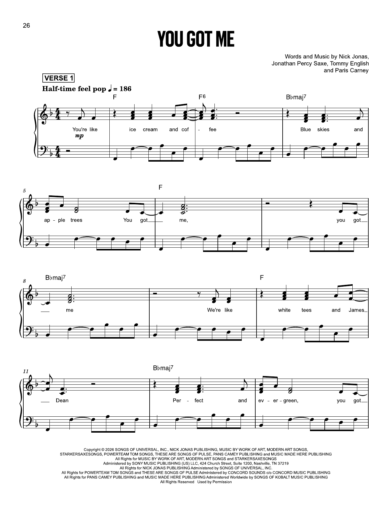 You Got Me by Nick Jonas Sheet Music for Piano & Lyrics at Sheet Music ...