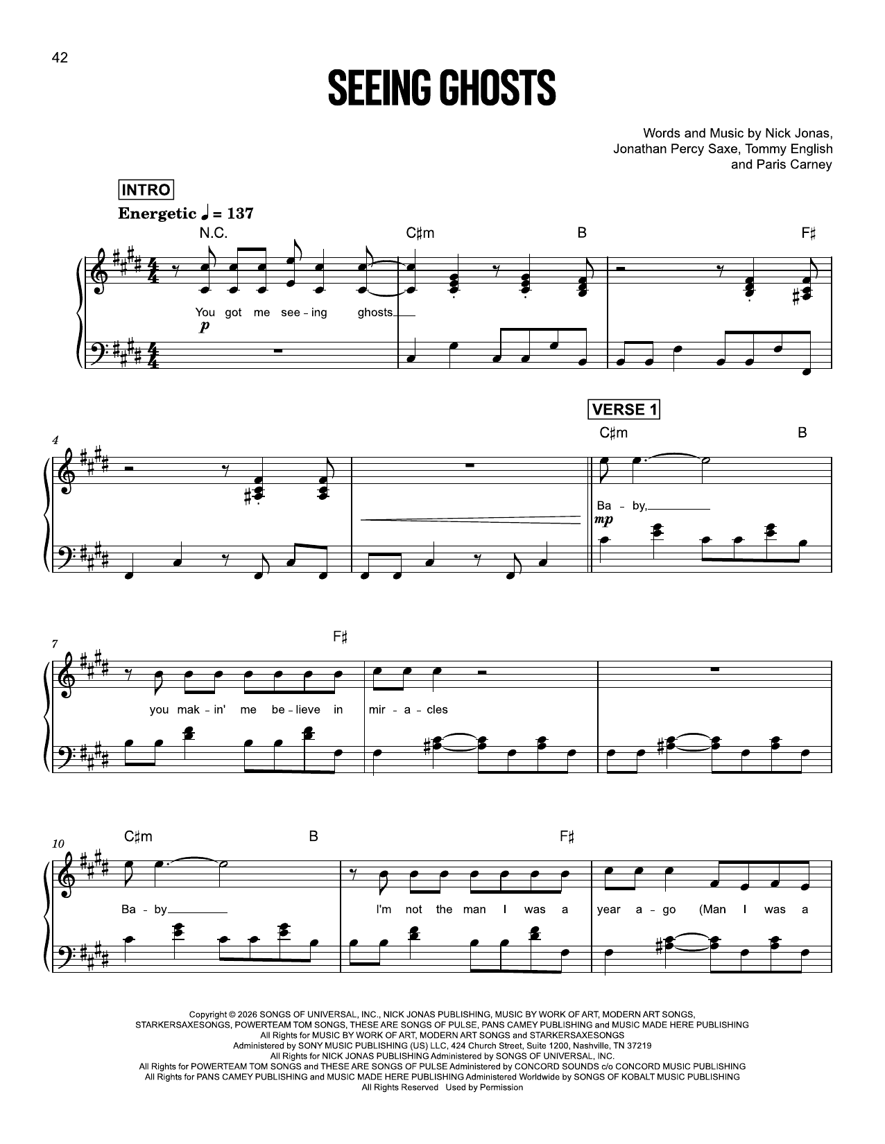 Seeing Ghosts by Nick Jonas Sheet Music for Piano & Lyrics at Sheet ...