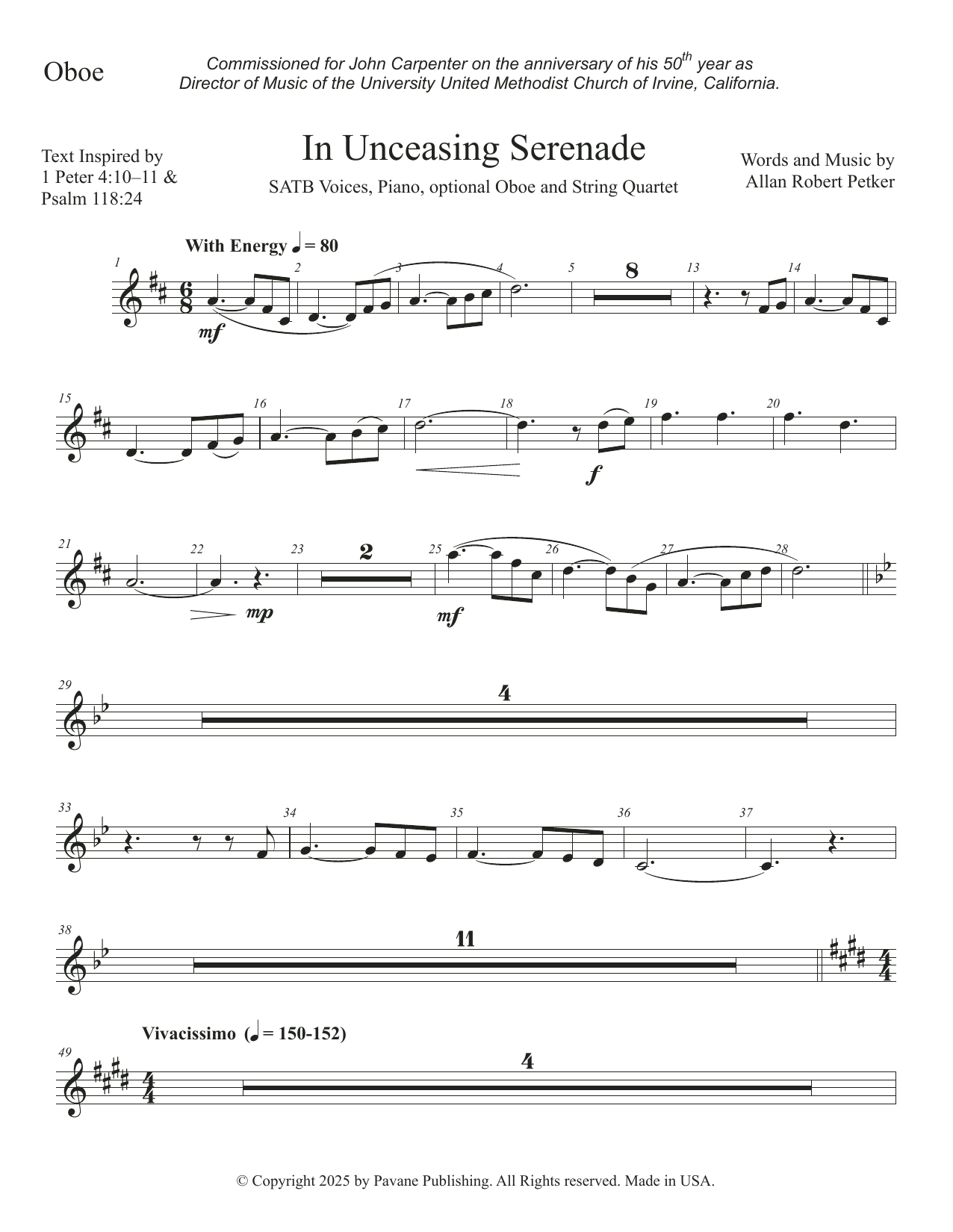 In Unceasing Serenade - Oboe by Allan Robert Petker Sheet Music for ...