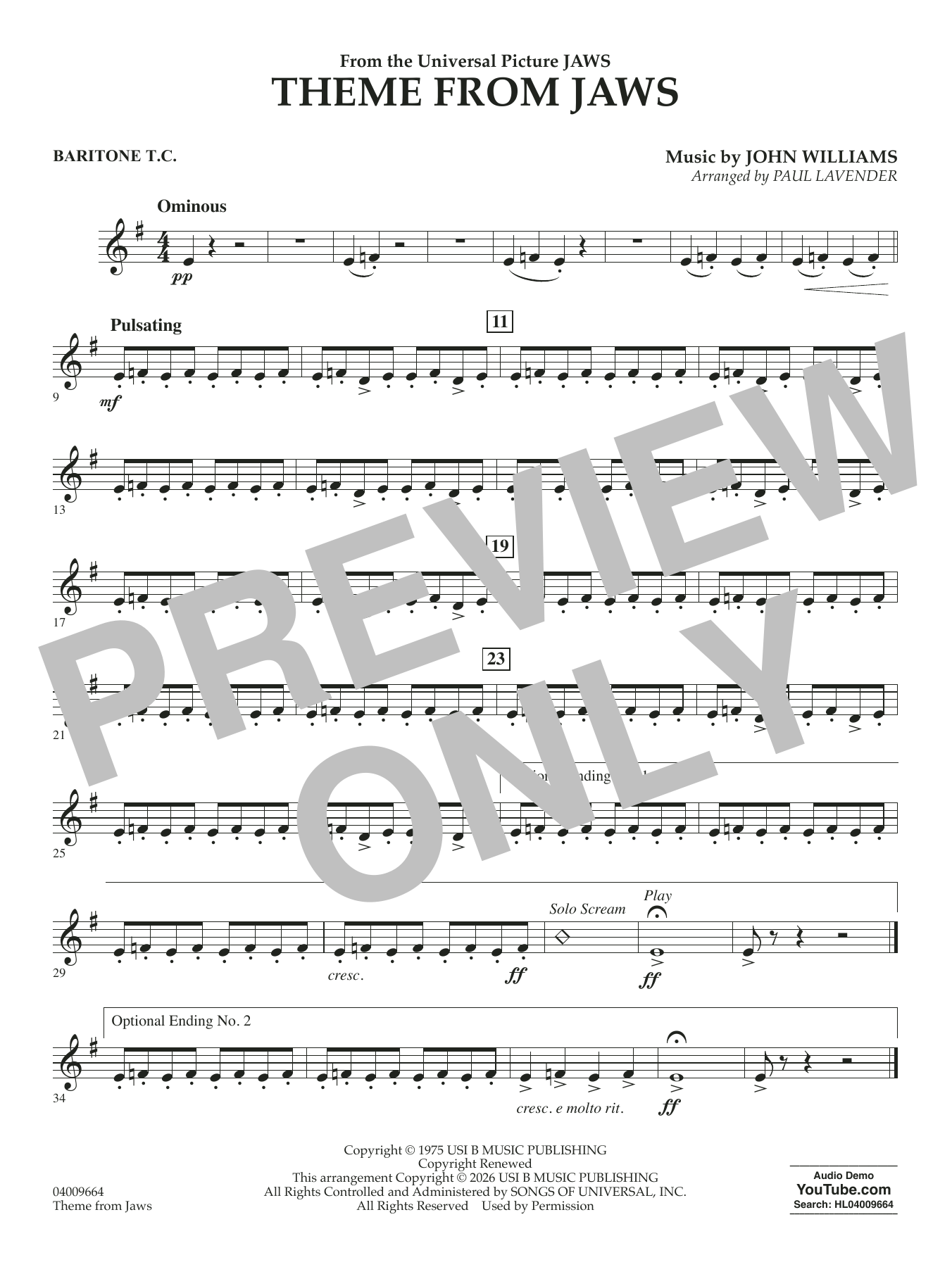 Theme From Jaws (arr. Paul Lavender) - Baritone T.C. by John Williams ...