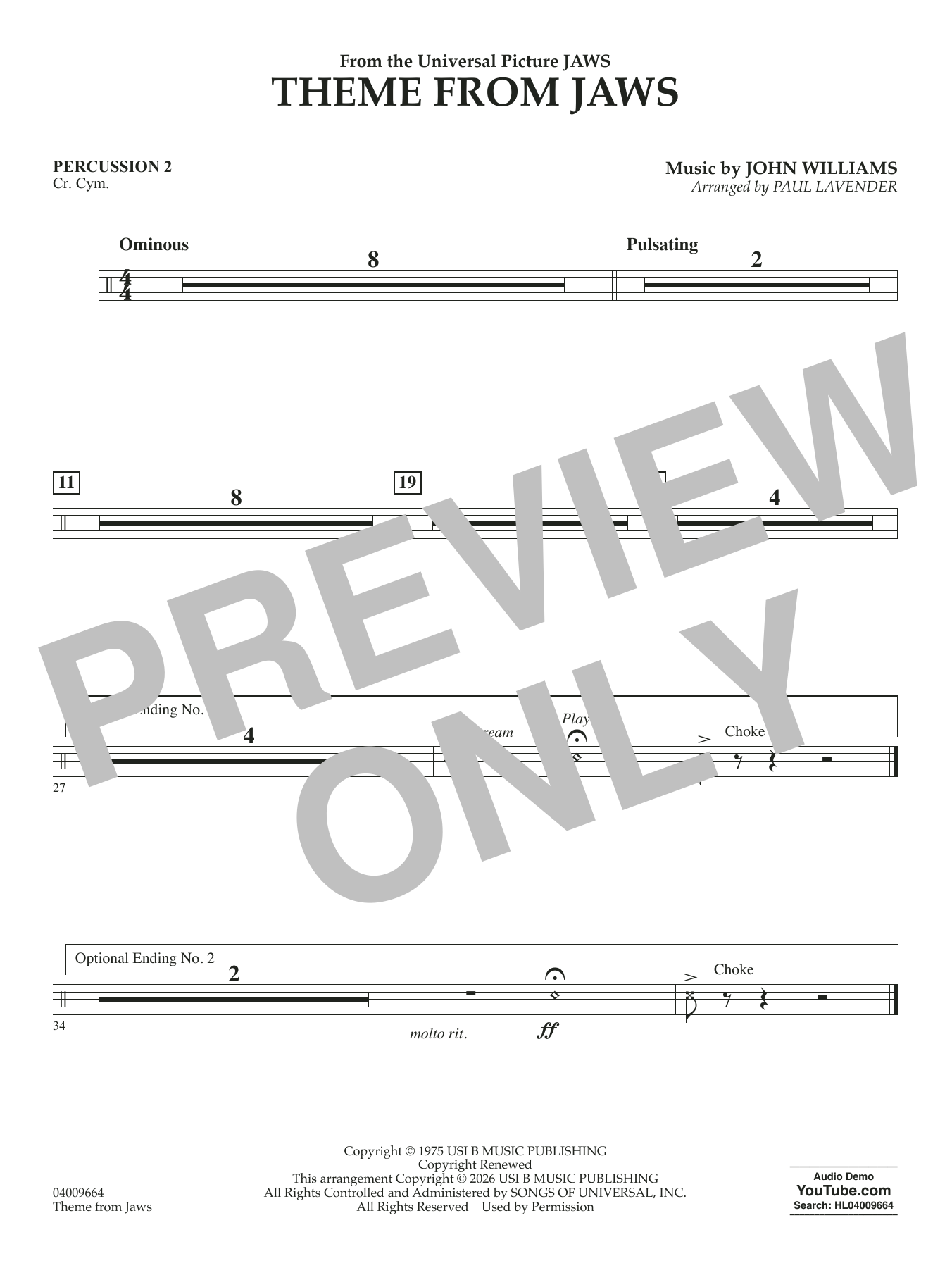 Theme From Jaws (arr. Paul Lavender) - Percussion 2 by John Williams ...