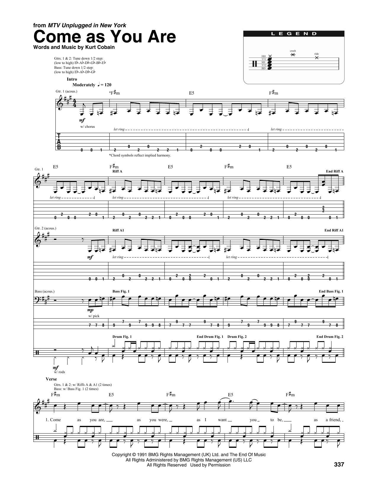Come As You Are (from MTV Unplugged in New York) by Nirvana Sheet Music ...