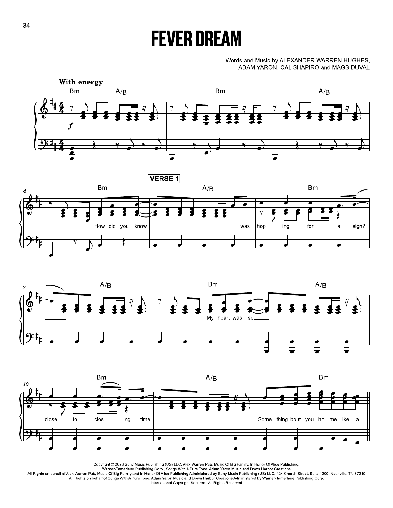 Fever Dream by Alex Warren Sheet Music for Piano & Lyrics at Sheet ...
