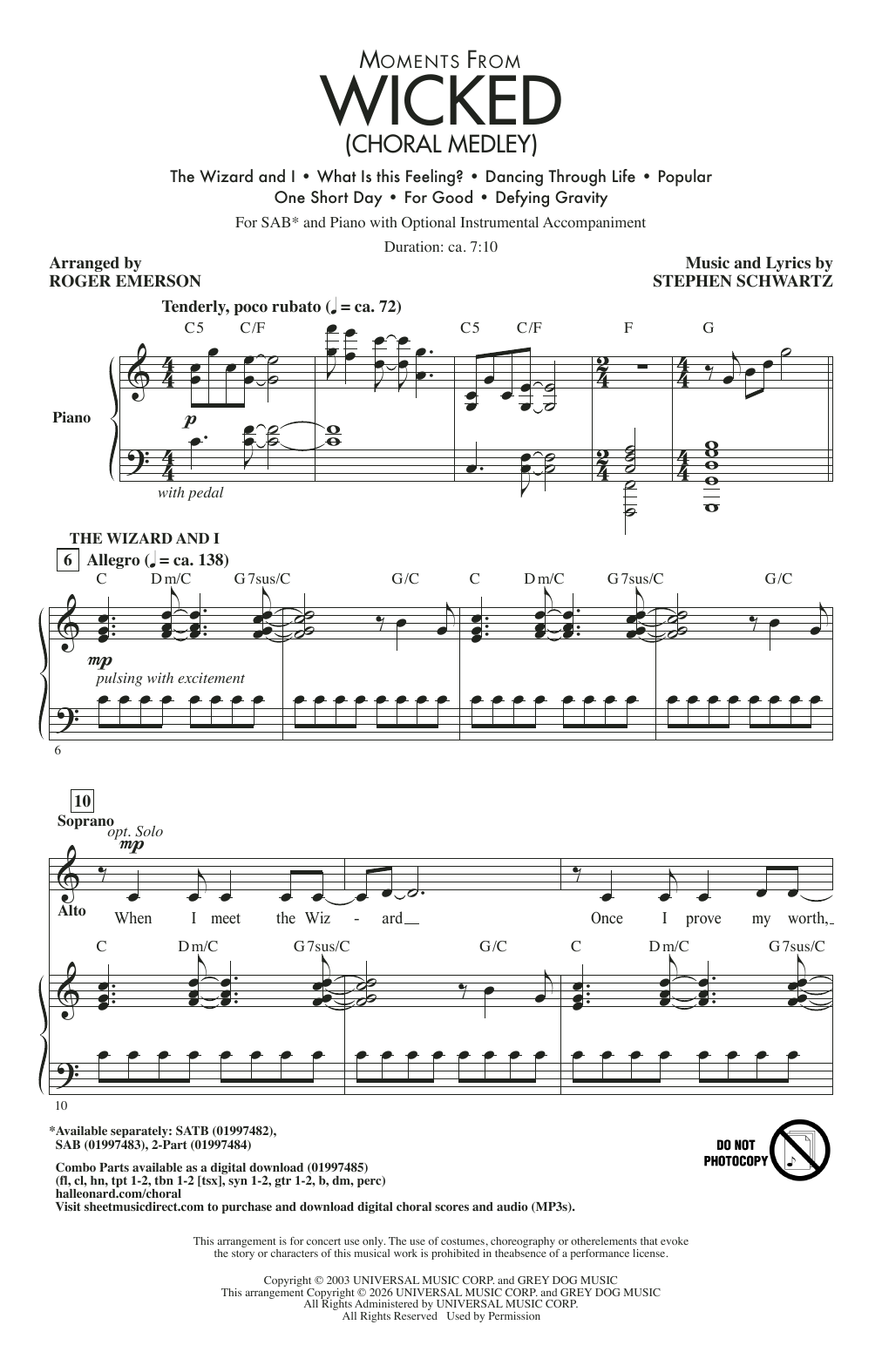 Moments from Wicked (Choral Medley) (arr. Roger Emerson) by Stephen ...
